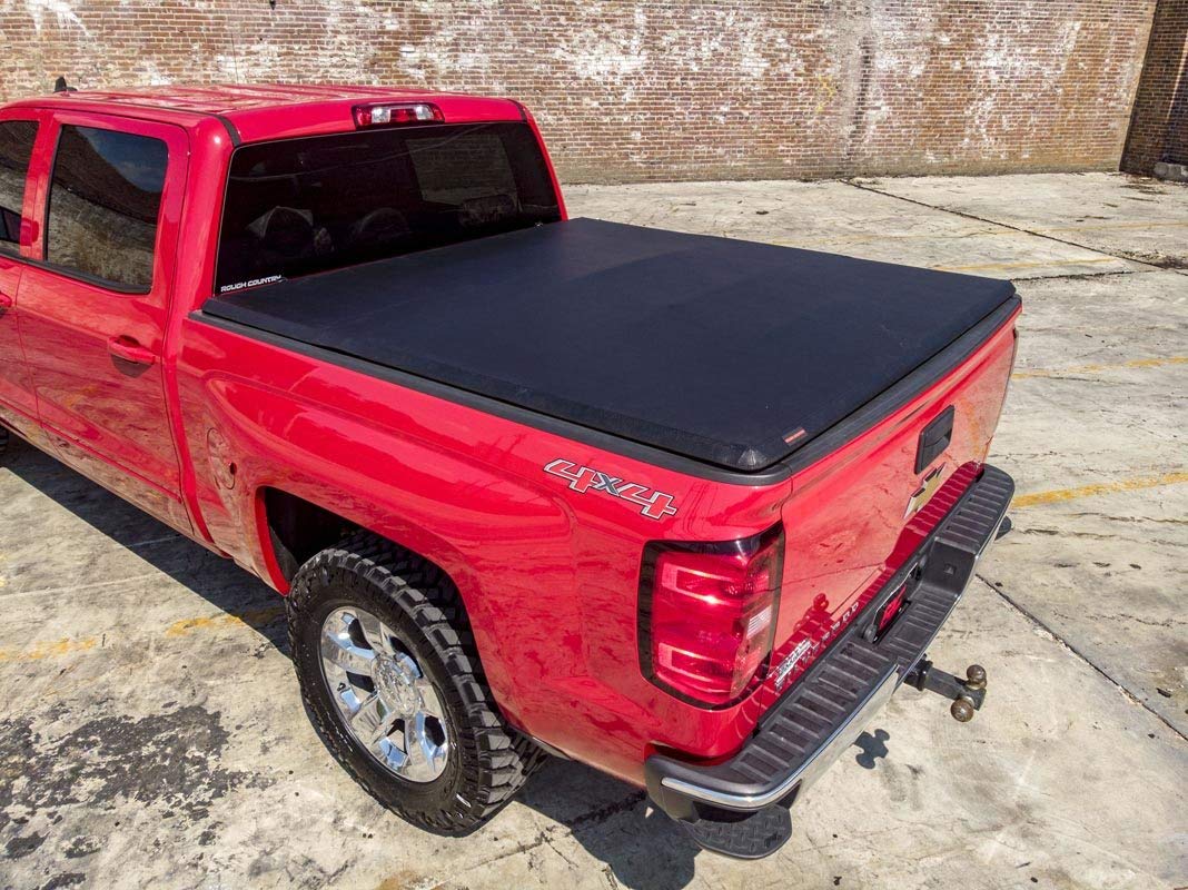 Rough Country Soft Tri-Fold Truck Bed Tonneau Cover for Ford F-150 (2015-2020), Fits 5'5" Bed, Weather-Resistant Bed Cover