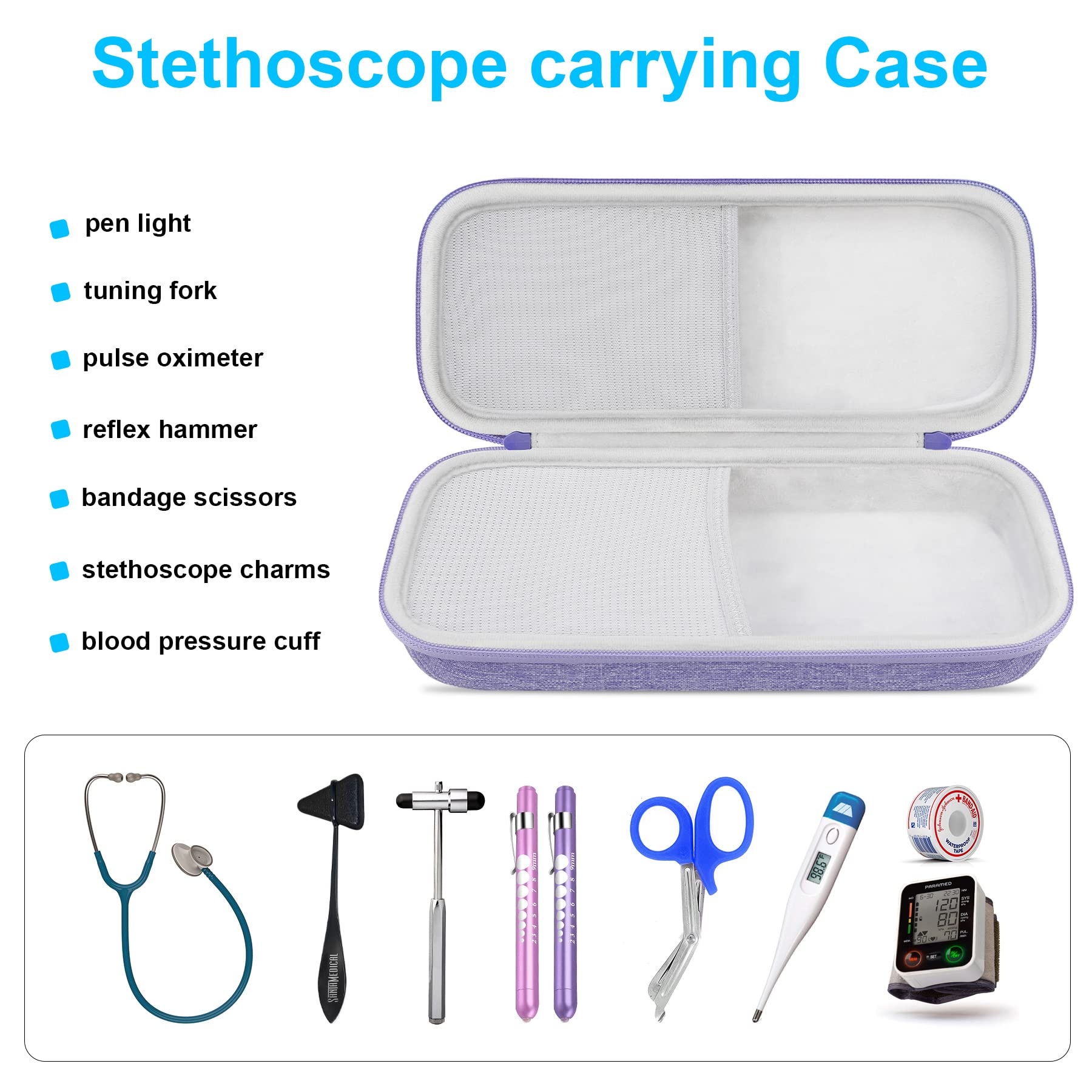 Elonbo Hard Stethoscope Case for 3M Littmann Classic III, Lightweight II S.E, MDF Acoustica Deluxe Stethoscopes, Stethoscope Carrying Cases with Mesh Pocket fits Nurse Accessories, Purple