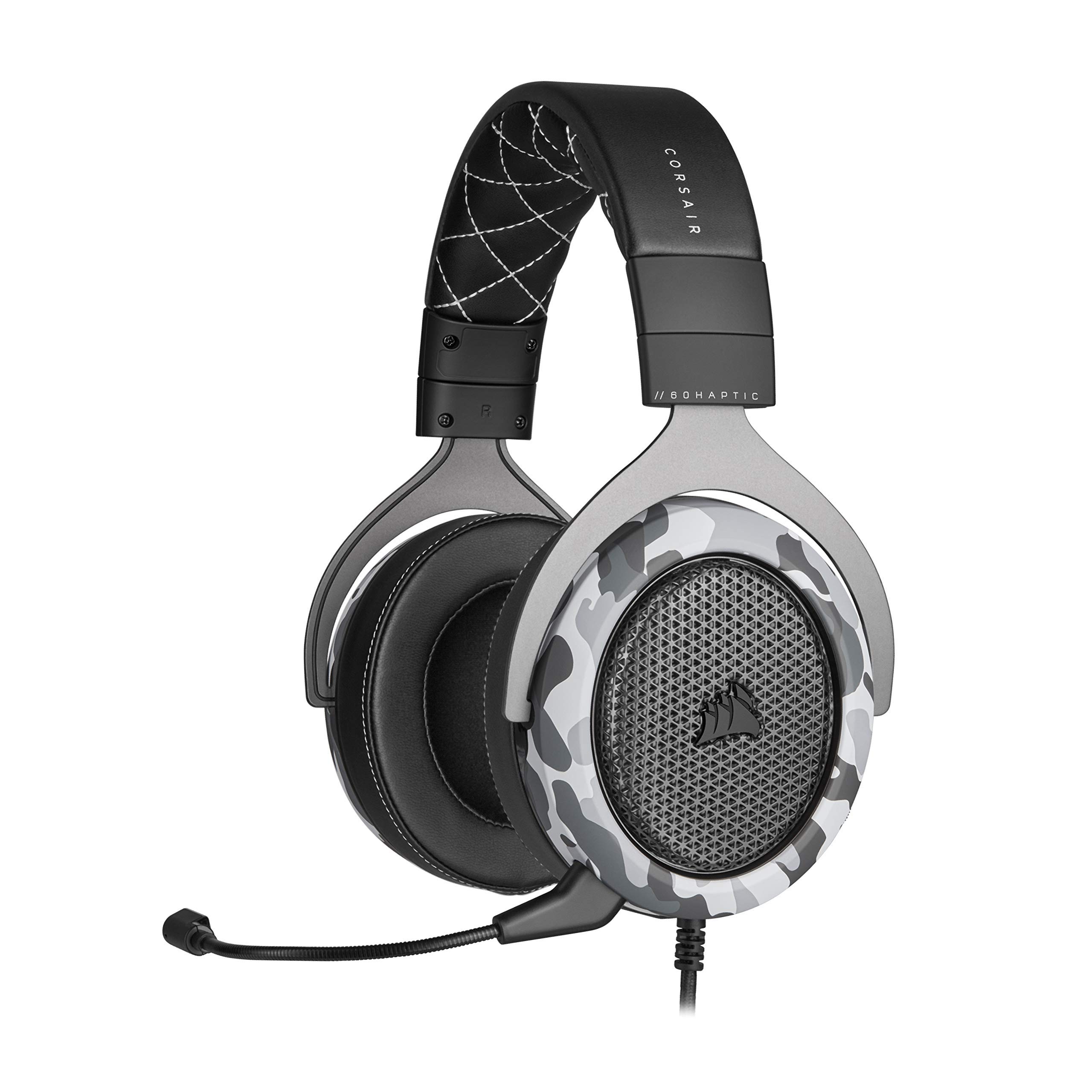 Corsair HS60 Haptic Stereo Gaming Headset with Haptic Bass, Memory Foam Earcups, Removable Microphone, Windows Sonic Compatible, Discord-Certified for PC - Arctic Camo (Renewed)