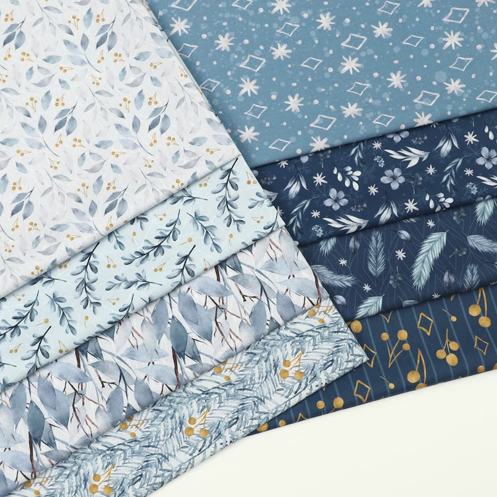 Chuanshui 12 PCS 11.4 x 11.4 inches (29 x 29 CM) 100% Cotton Craft Fabric Bundle for Patchwork 12 Different Pattern Pre-Cut Quilting Fabric Square for DIY Craft Sewing (Blue Pattern)