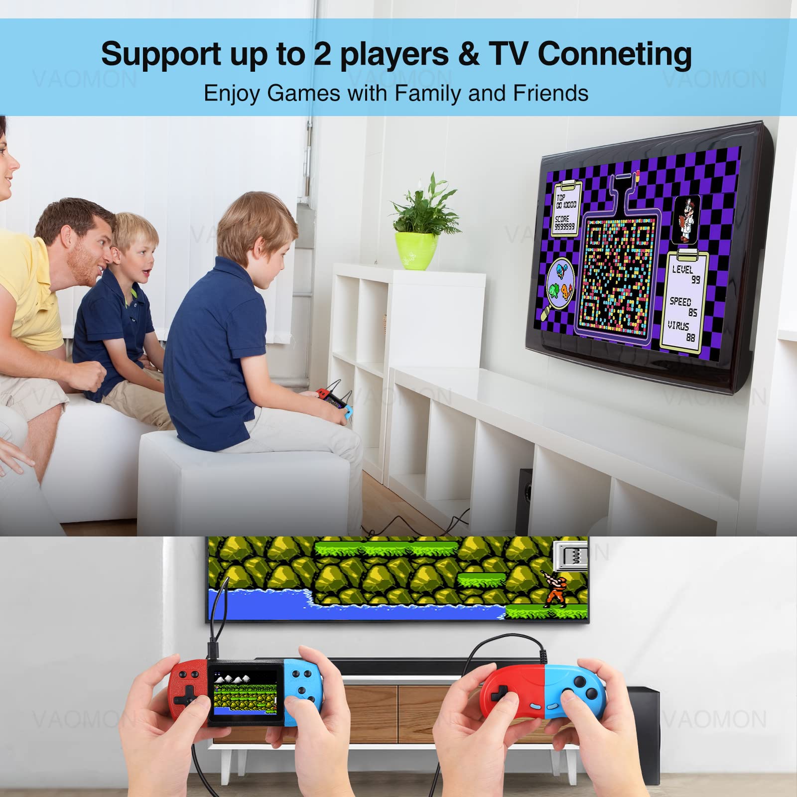 F1 Handheld Game Console - 620+ Classical FC Games,Vaomon Handheld Games for Kids,Retro Handheld Game Console with Portable Shell,Rechargeable Hand Held Game Support Connecting TV & 2 Players