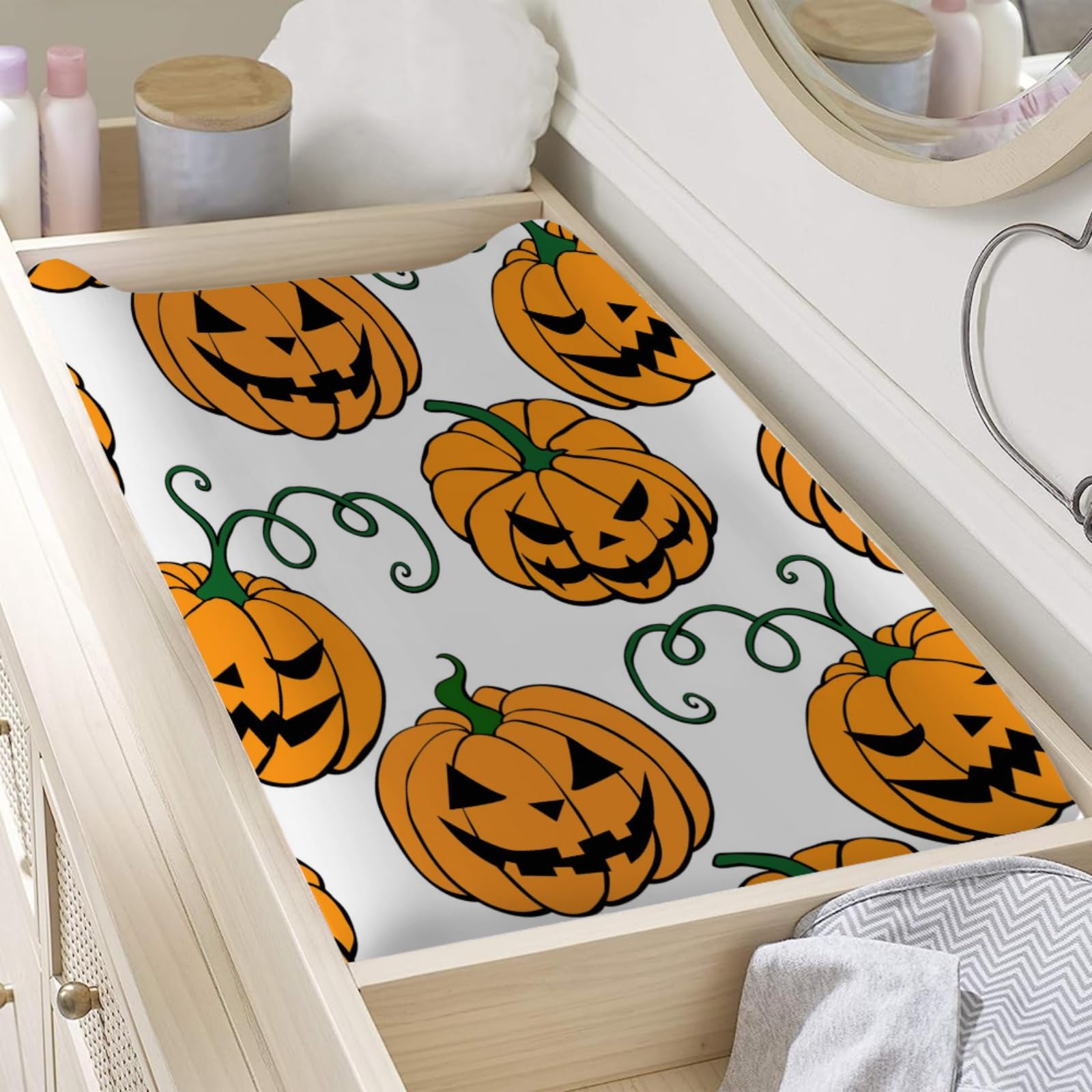 Changing Pad Cover for Baby 1 Pack Halloween Pumpkin(2) Soft Unisex Diaper Change Table Sheets | Fit 32"x16" Contoured Pad | Cradle Sheets