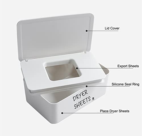 Moorfowl Dryer Sheets Container Box with Lid, Upgarde Design(8.2L x 4.9W x 3.9H inches), Laundry Fabric Sheets Dispenser Farmhouse Dryer Sheets Holder for Laundry Room Decor β Organization & Storage