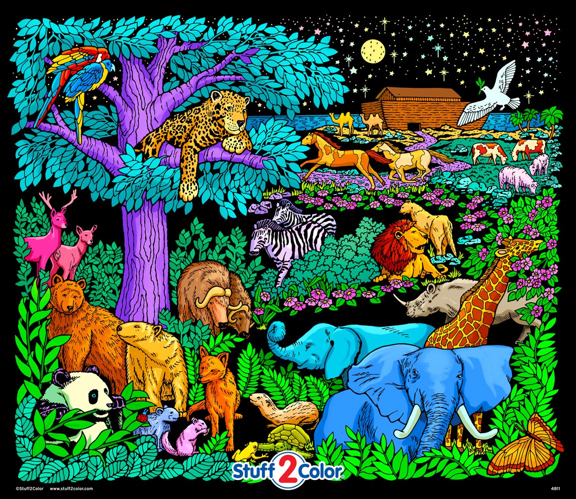 Noah's Night Sky - Large Fuzzy Coloring Poster - Velvet Design Great for Kids and Adults - Arrives Uncolored - Perfect for Arts & Crafts, After School, Family Time & More