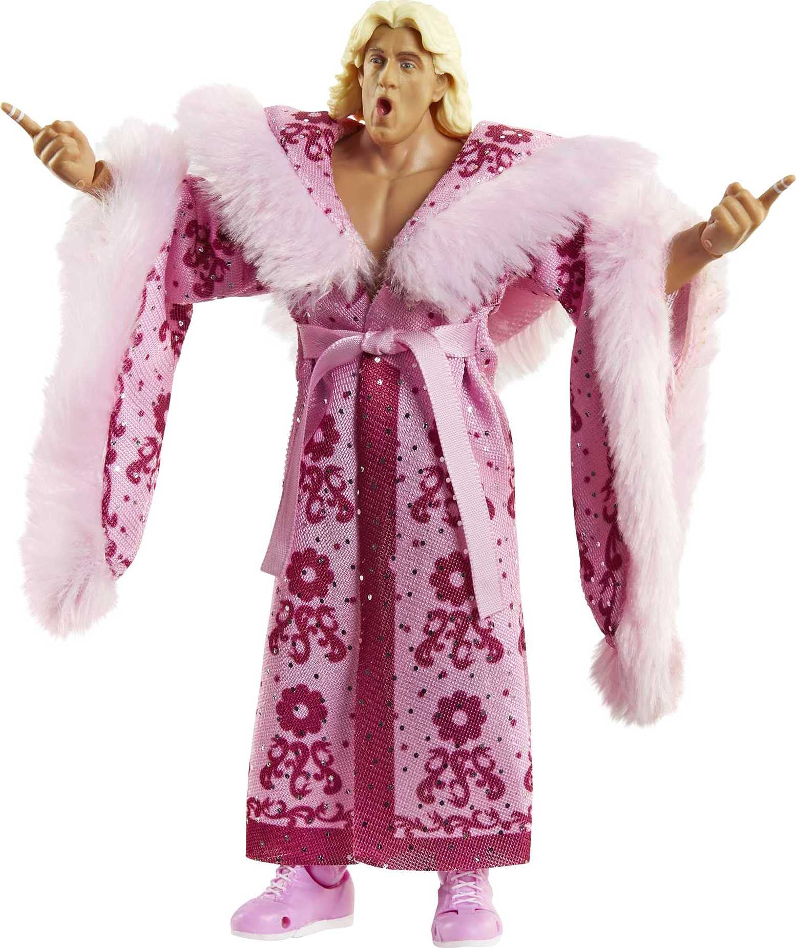 WWE MATTEL Ultimate Edition Ric Flair Action Figure, 6-in / 15.24-cm, with Interchangeable Heads, Swappable Hands & Entrance Robe for Ages 8 Years Old & Up