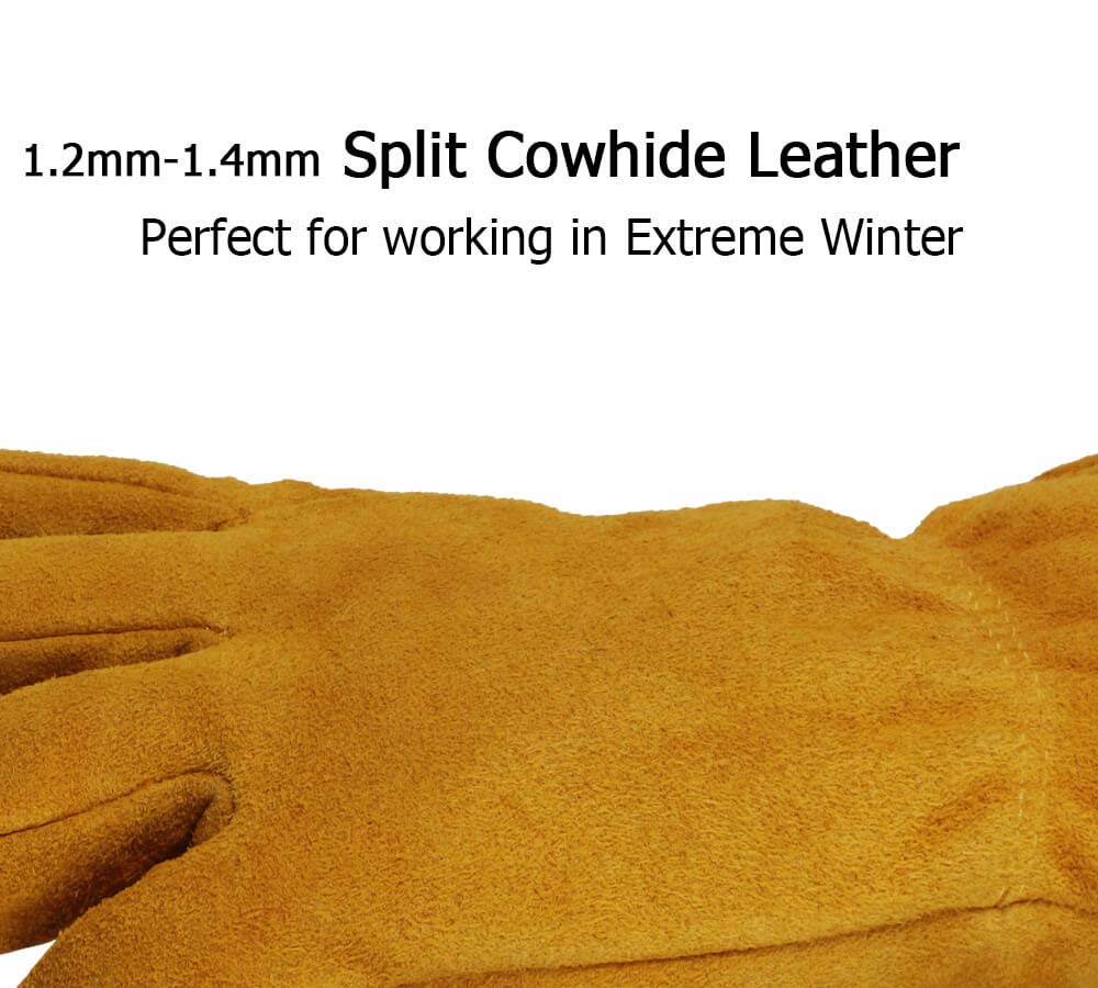 OZERO Work Gloves Winter Insulated Snow Cold Proof Leather Glove Thick Thermal Imitation Lambswool - Extra Grip Flexible Warm for Working in Cold Weather for Men and Women (Gold,X-Large)