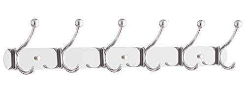Wall Hooks Rack – Nickle Wall Mount Hook Rack with Six Double Hooks for Hanging Towels Coats Purse Bags & Clothes, Decorative Heavy Duty Mounted Hangers for Hats, Metal Hanger for Room