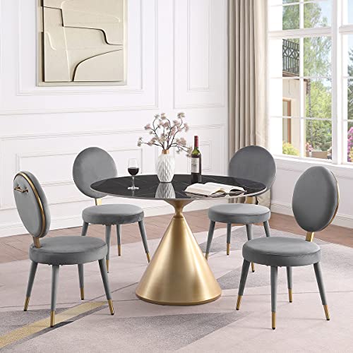 Morden Fort Round Dining Table Modern Luxury Table with Gold Metal Bottom for Dining Room, Home Kitchen, Restaurant – Black