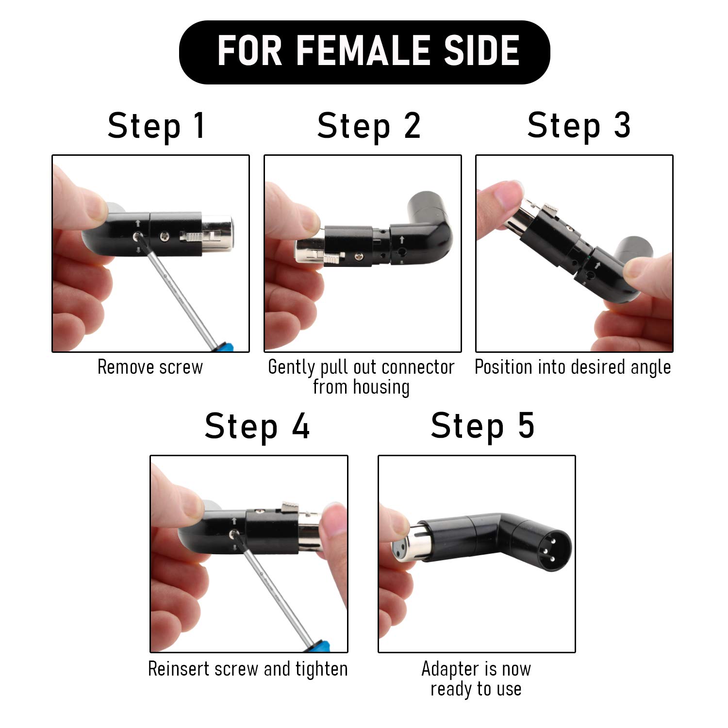 COLUBER CABLE Rotatable XLR Angle Adapter Dual Male and Female | L-Shaped Connector Metal Adapter with 4 Adjustable Angle Positions