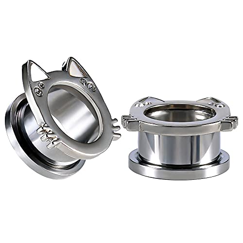 COOEAR Cat Style Screw Ear Gauges Piercing Tunnels Flesh Plugs Elegant Multi Silver Stretchers Expander 2g to 5/8".