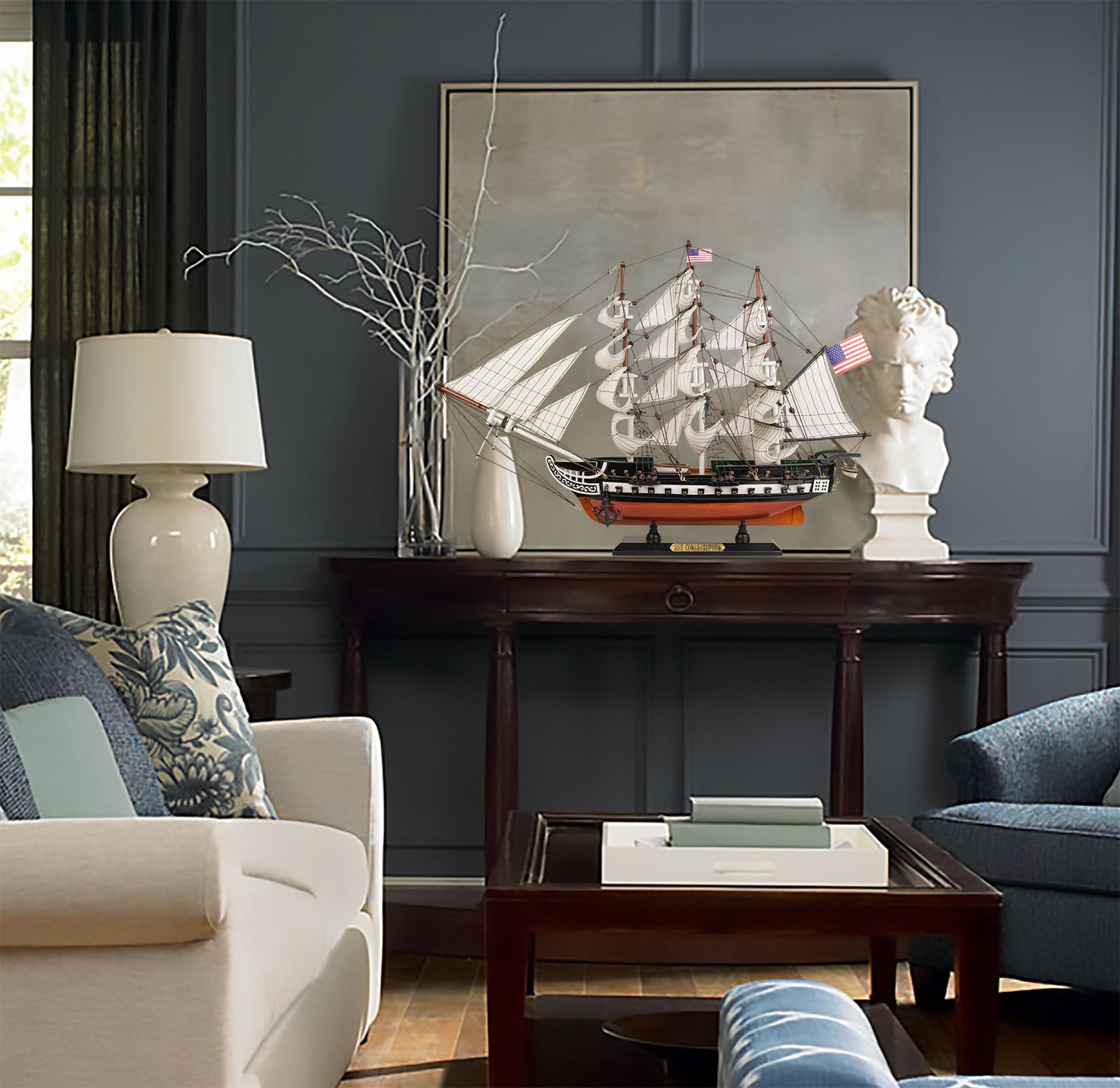 SAILINGSTORY Wooden Model Ship USS Constitution 1/150 Scale Replica Frigate Sailing Warship Model Sailboat Decor