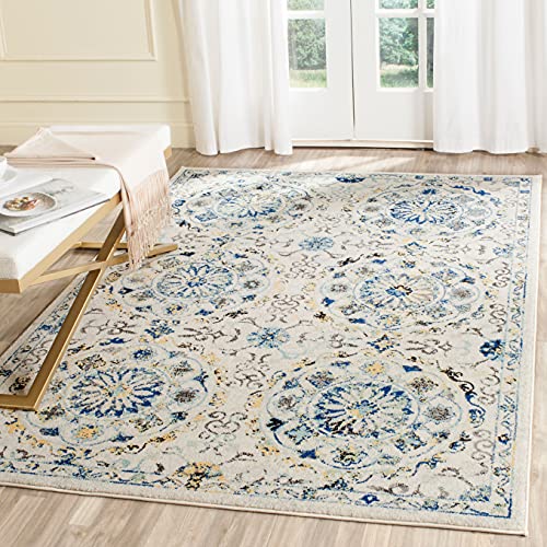 SAFAVIEH Evoke Collection 3' x 5' Ivory/Blue EVK252C Boho Non-Shedding Living Room Bedroom Accent Rug