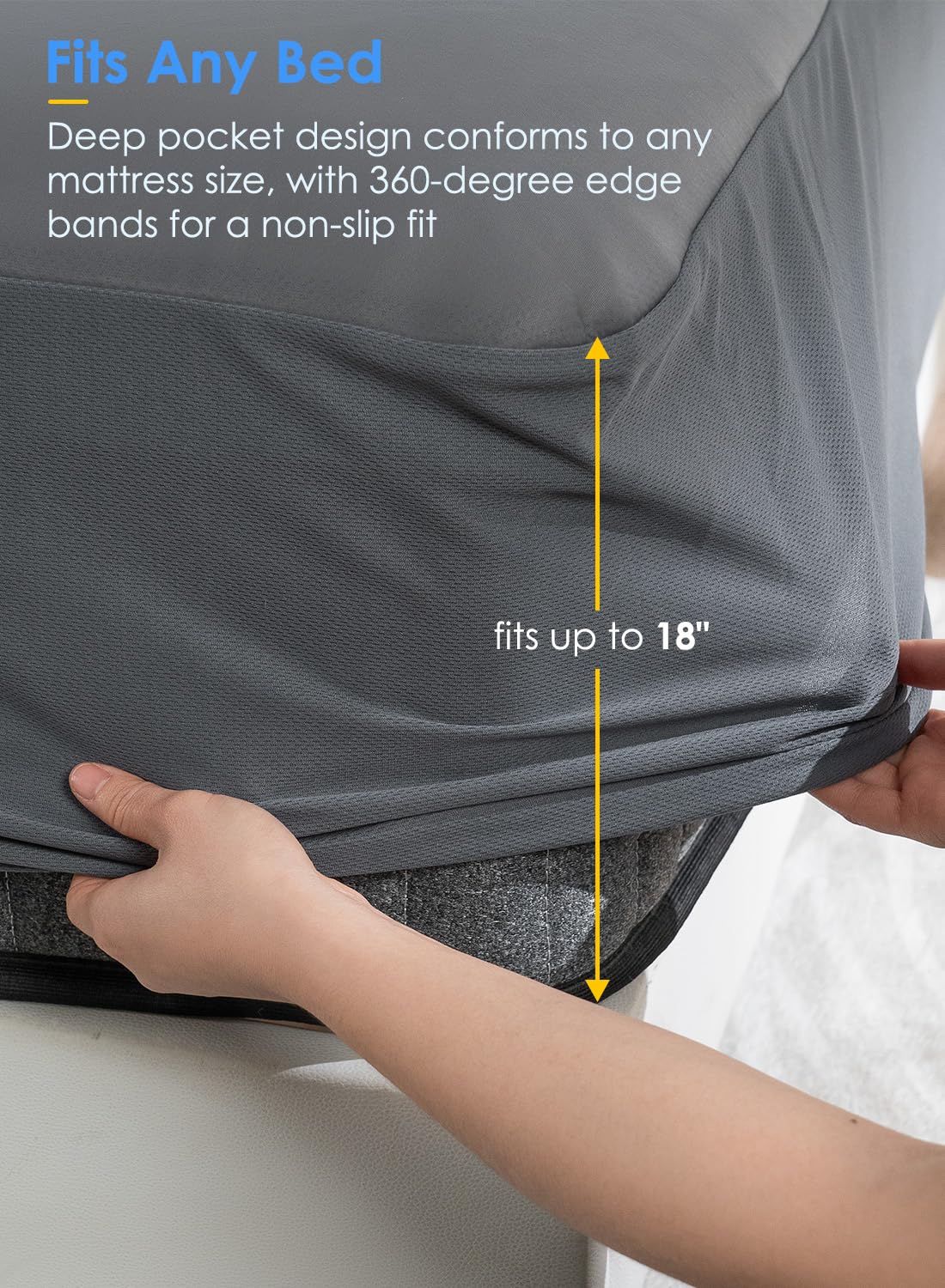 QUEEN ROSE Cooling Mattress Pad Queen Size, Cooling Mattress Protector Cover for Hot Sleepers, Fitted Sheets with a Deep Pocket Fits Up to 18” Mattress, Grey