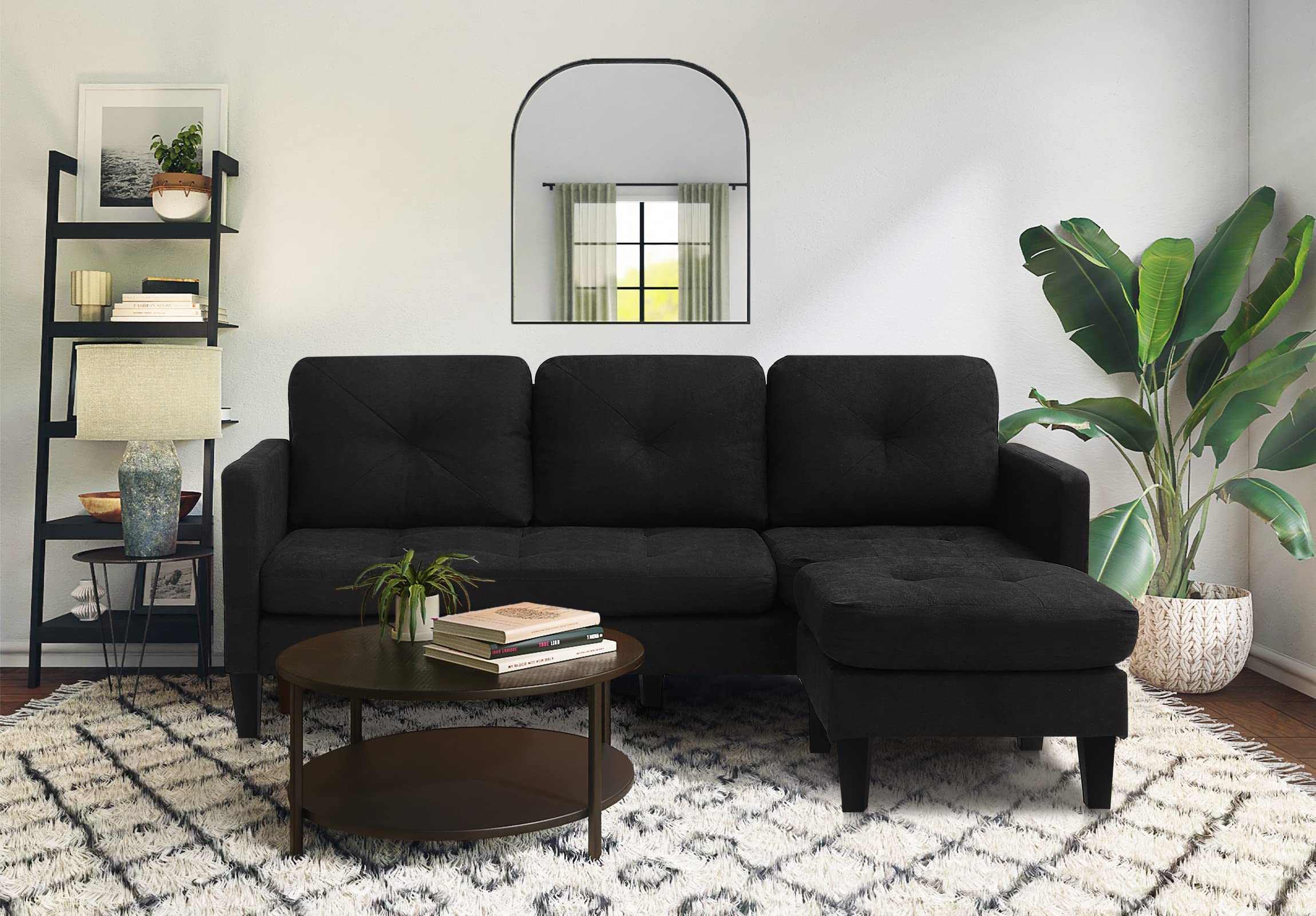 JOVNO Convertible Sectional Sofa Couch, Modern L-Shaped Couch 3-Seat Sofa, Reversible Sectional for Living Room, Apartment and Small Space (Black)