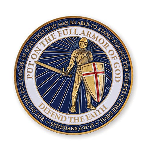 Defend The Faith Armor of God Coin, Religious Challenge Coins for Bible Study & Collectors, Shining Knight in Gods Armour, Motivational Commemorative Coin, Inspirational Scripture Token Gift