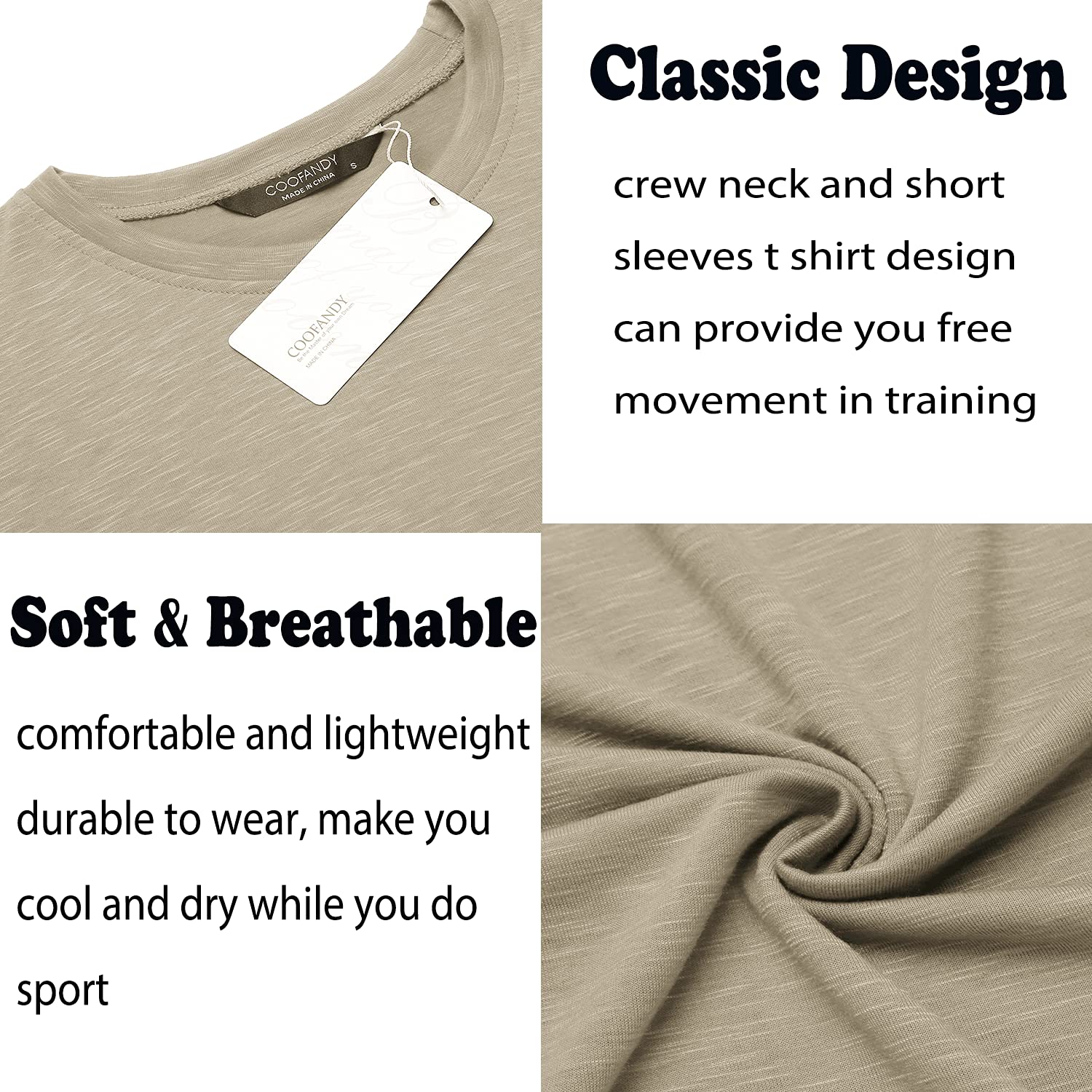 COOFANDY Men's 2 Pack Muscle Active T-Shirt Gym Bodybuilding Tee Top Shirts Black/Khaki