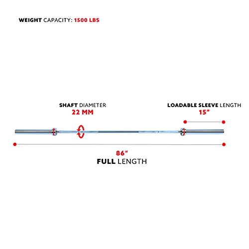 Sunny Health & Fitness 86" 1500 lbs Capacity Olympic Bar, Small with Shark Clamp Lock Collars for Olympic Barbells