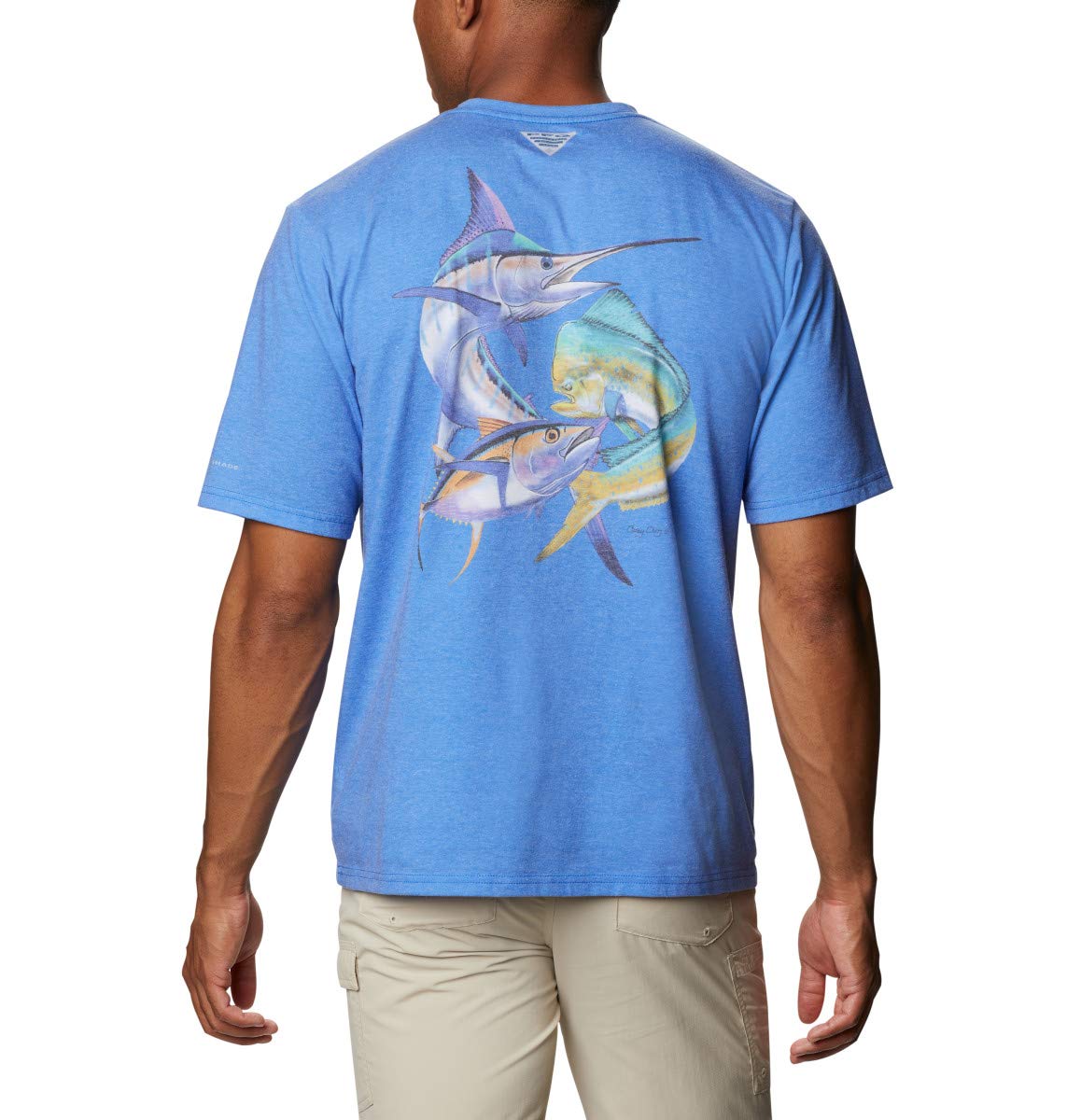 Columbia Men's PFG Carey Chen Graphic Short Sleeve, Vivid Blue/Offshore Slam, Small
