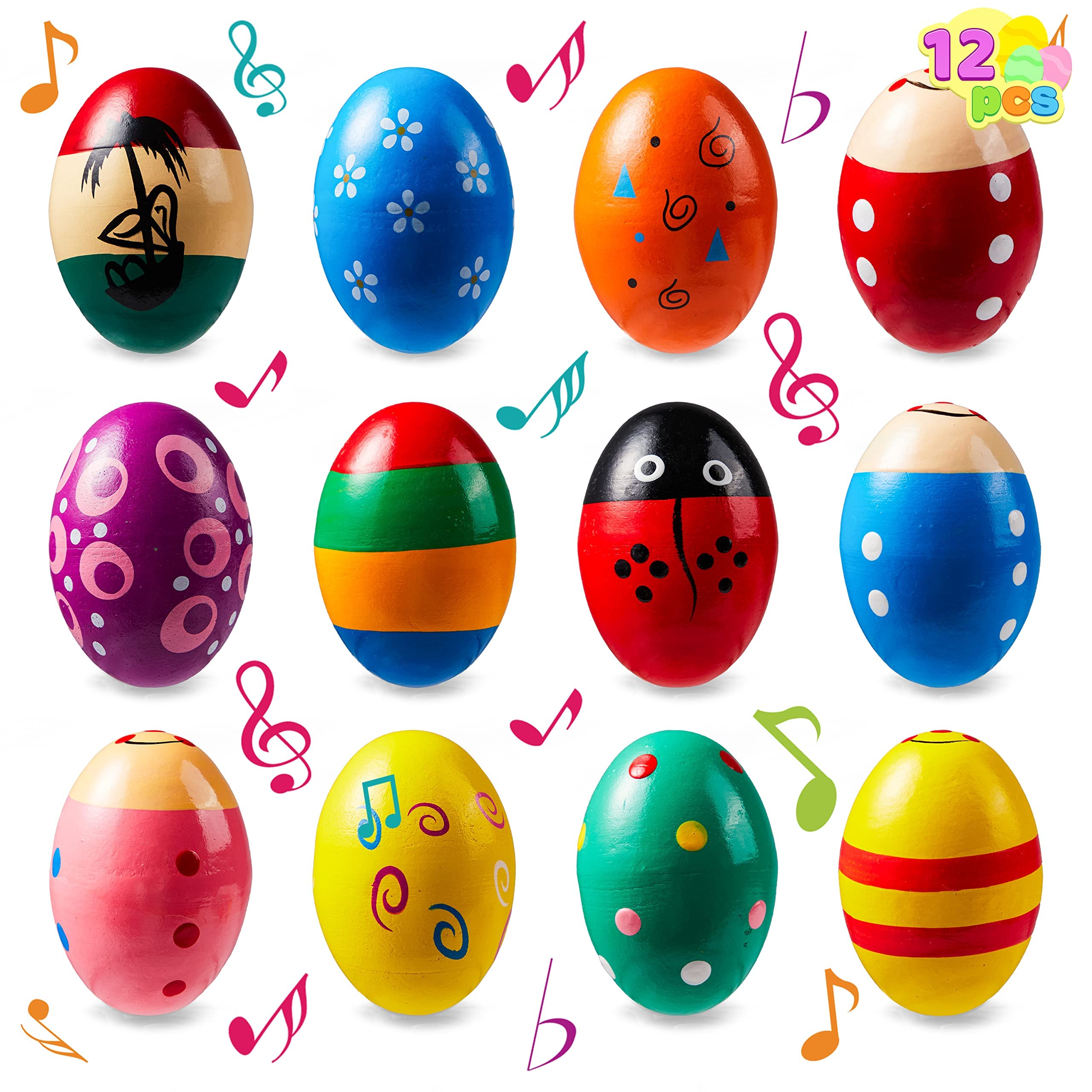 JOYIN 12 Packs 1.9''*2.7" Wooden Egg Shakers Maracas Percussion Musical for Party Favors, Classroom Prize Supplies, Musical Instrument, Basket Stuffers Fillers, Easter Hunt