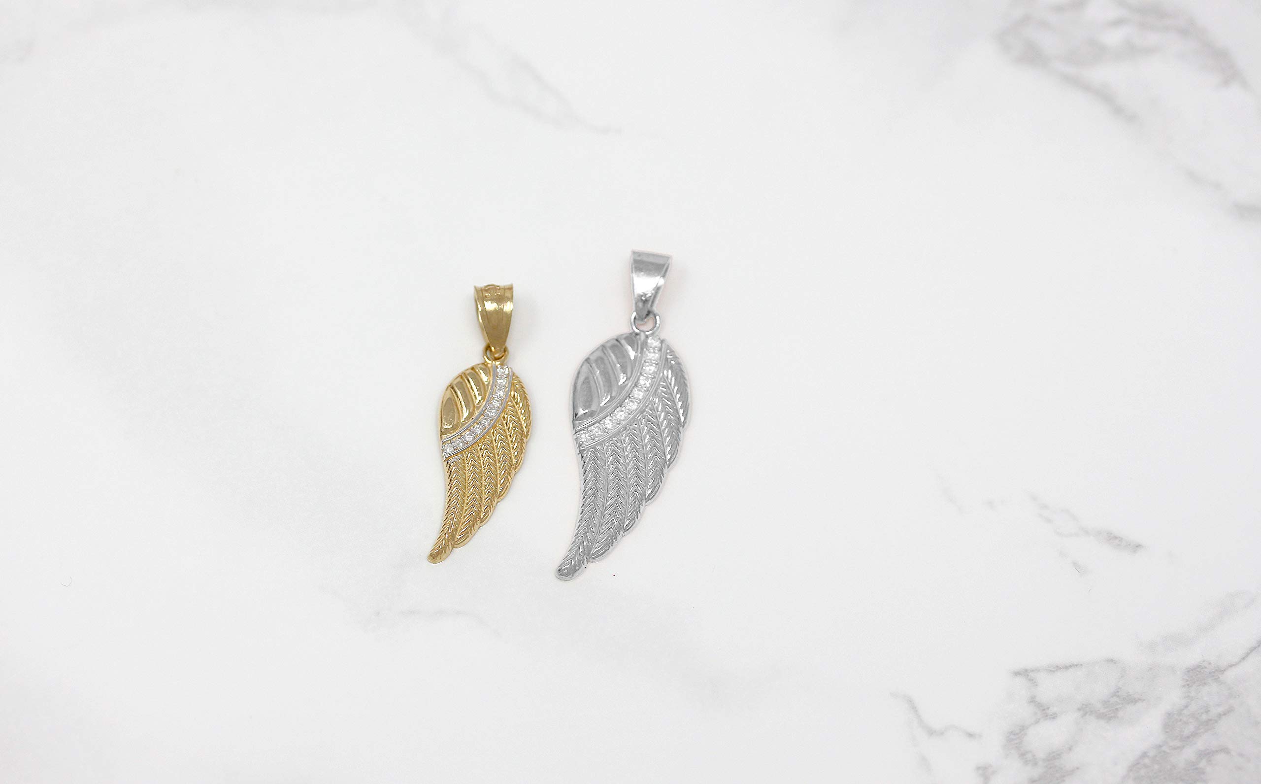 CaliRoseJewelry 10k Yellow Gold Feather Angel Wing Diamond Pendant - Small