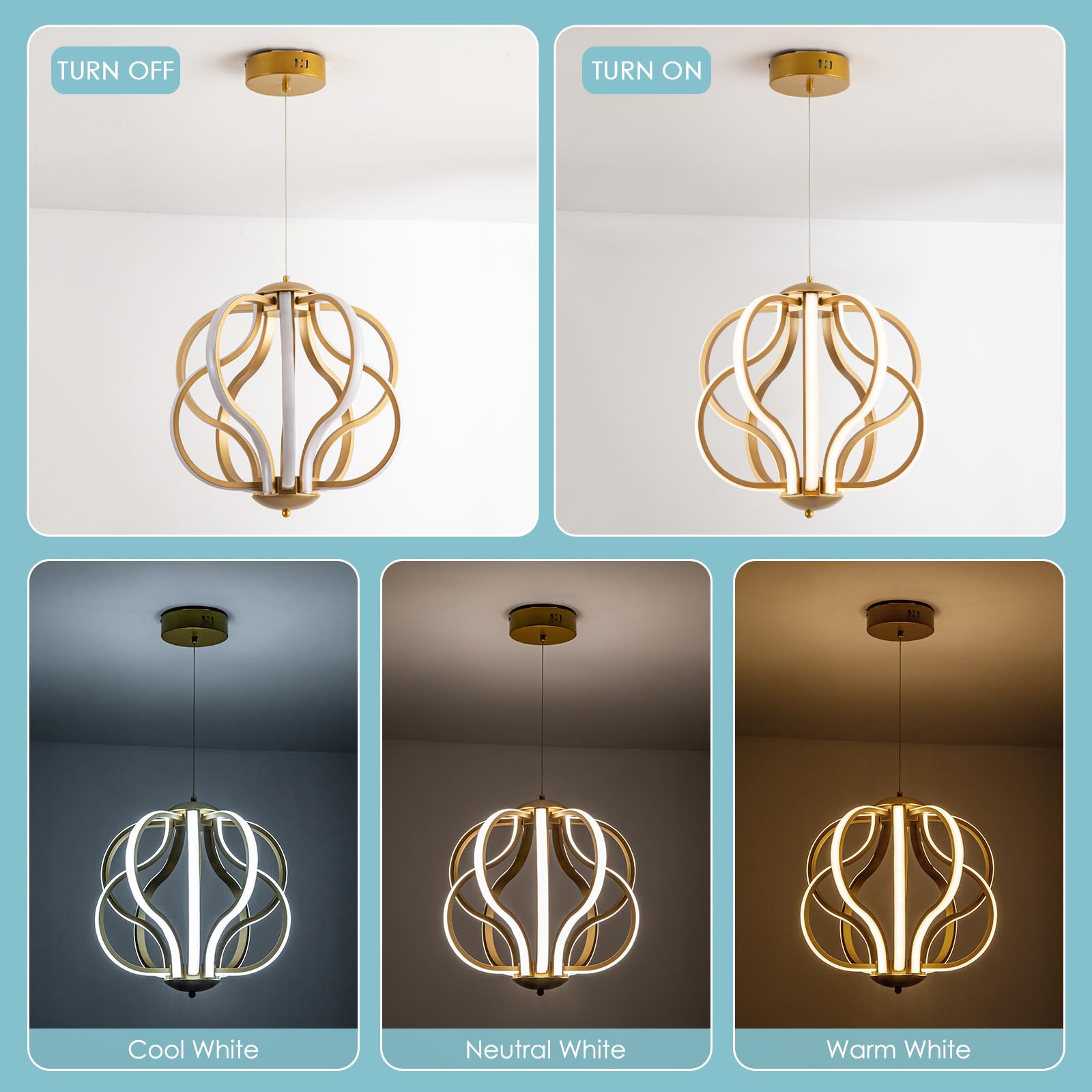 CHYING Modern LED Chandelier Remote Control 10-Light Gold Chandelier Dimmable Pendant Light for Dining Room Kitchen Foyer Entryway 3000K-6000K