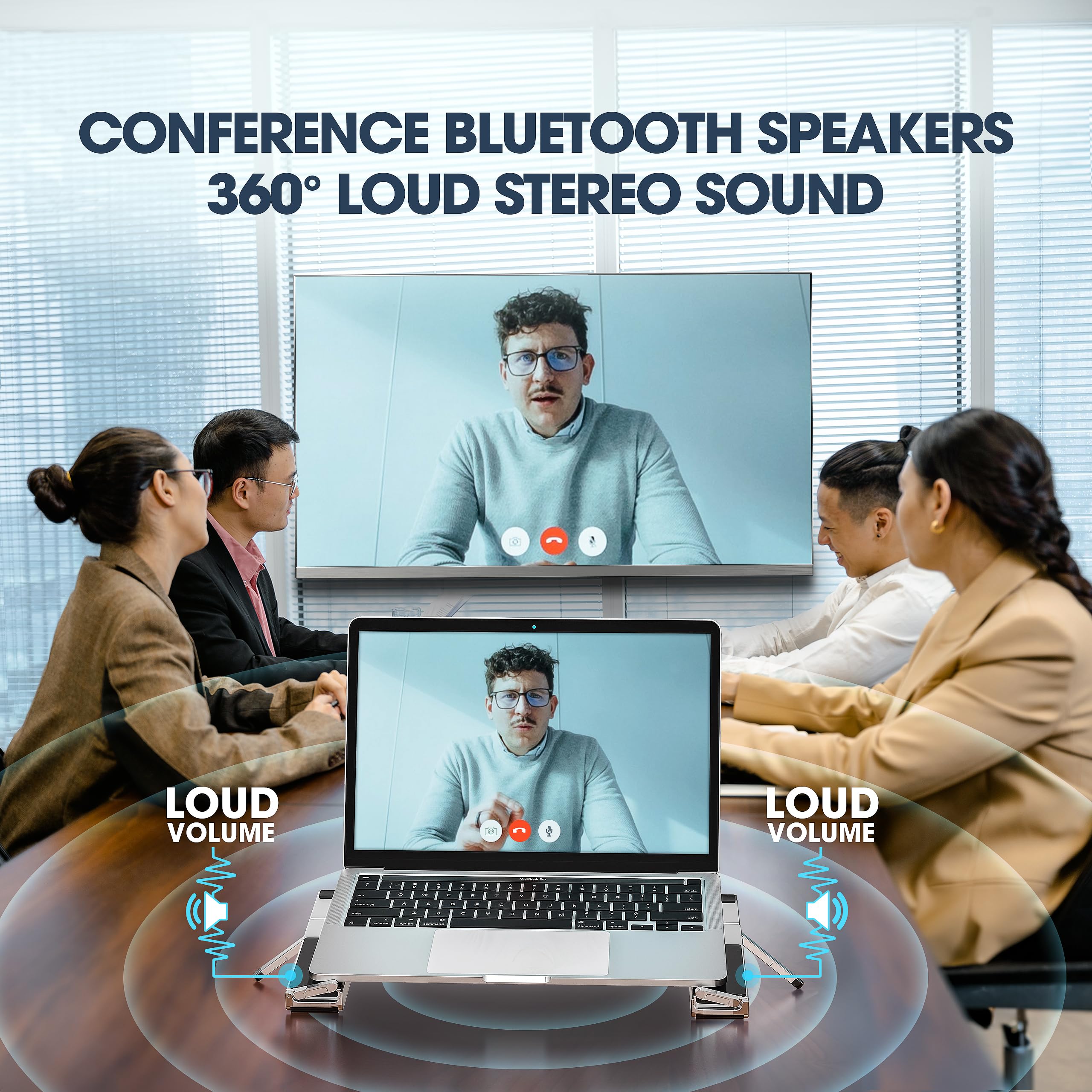 DUVOSS Aluminum Laptop Stand, Adjustable Laptop Riser with Wireless Speakers, Bluetooth V5.0, Ergonomic Computer Notebook Elevator Stand for MacBook Air Pro, Dell More 10-15.6โ Laptops, Silver