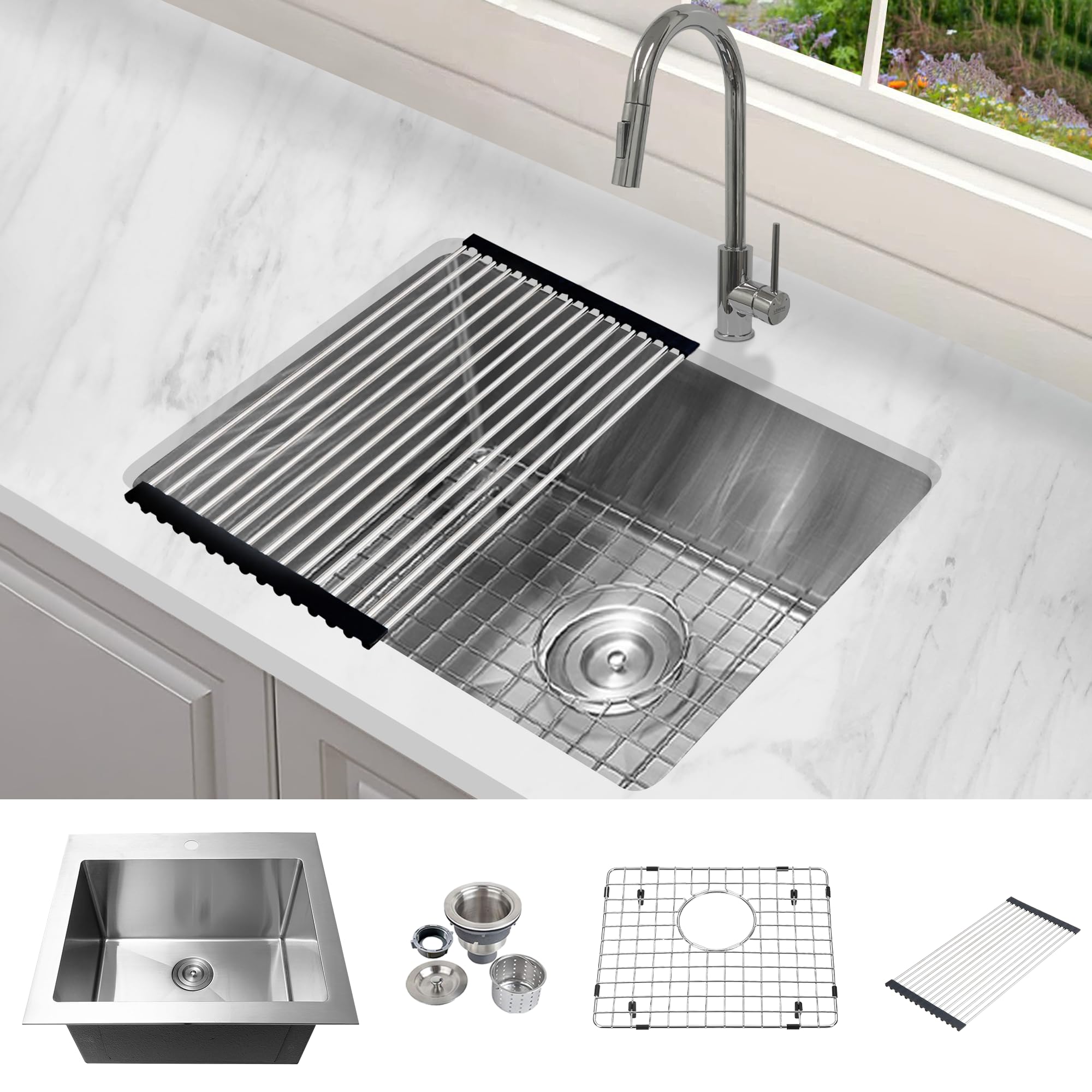 KABCO Single Bowl Undermount Stainless Steel Kitchen Sink, Rust Resistant Sound and Heatproof Laser Cut, Sink for Indoor or Outdoor Kitchens (Laundry Sinks)