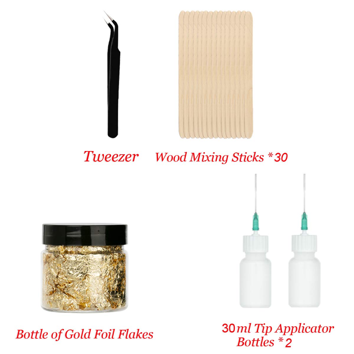 Clear-Cast-Epoxy-Resin-Kit, Cast Resin, Mica Powders, Measuring Cups, Tip Applicator Bottles, Gloves, Pipettes, Mixing Sticks, Clear Spoons