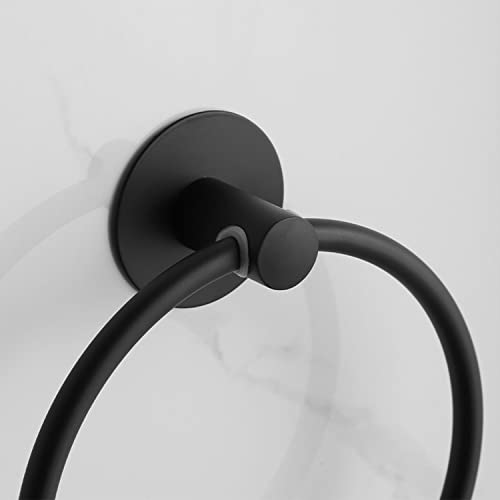 Towel Holder no Drill,Adhesive Towel Ring ,Stainless Steel Adhesive Hand Towel Hanger for Bathroom & Kithen Wall Mount, No Drilling Modern Hand Towel Hanger, Matte Black