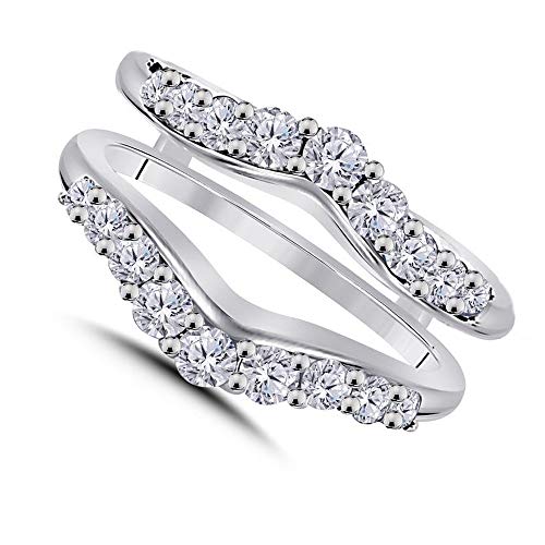 Celebrityinspired jewelry 1/2 Ct Double Wedding Band Ring Enhancer Solitaire Engagement Ring CZ Diamond 14k White Gold Plated Silver Ladies Anniversary Ring Guard Wrap (5.5)