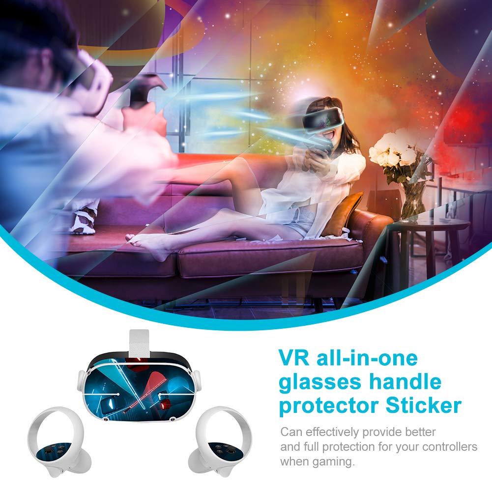 Cool VR Headset Skin Sticker for Oculus Quest 2 Accessories, Controller Grip Sticker, Multifunction Sweatproof Protective Sticker
