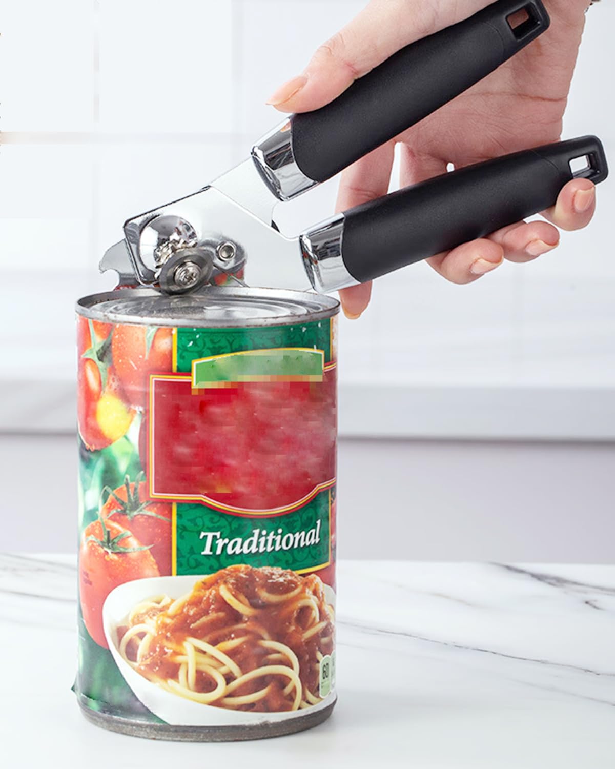 Can Opener Manual for Kitchen - Heavy Duty Stainless Steel Hand Held Can Openers Smooth Edge with Multifunctional Bottle Opener