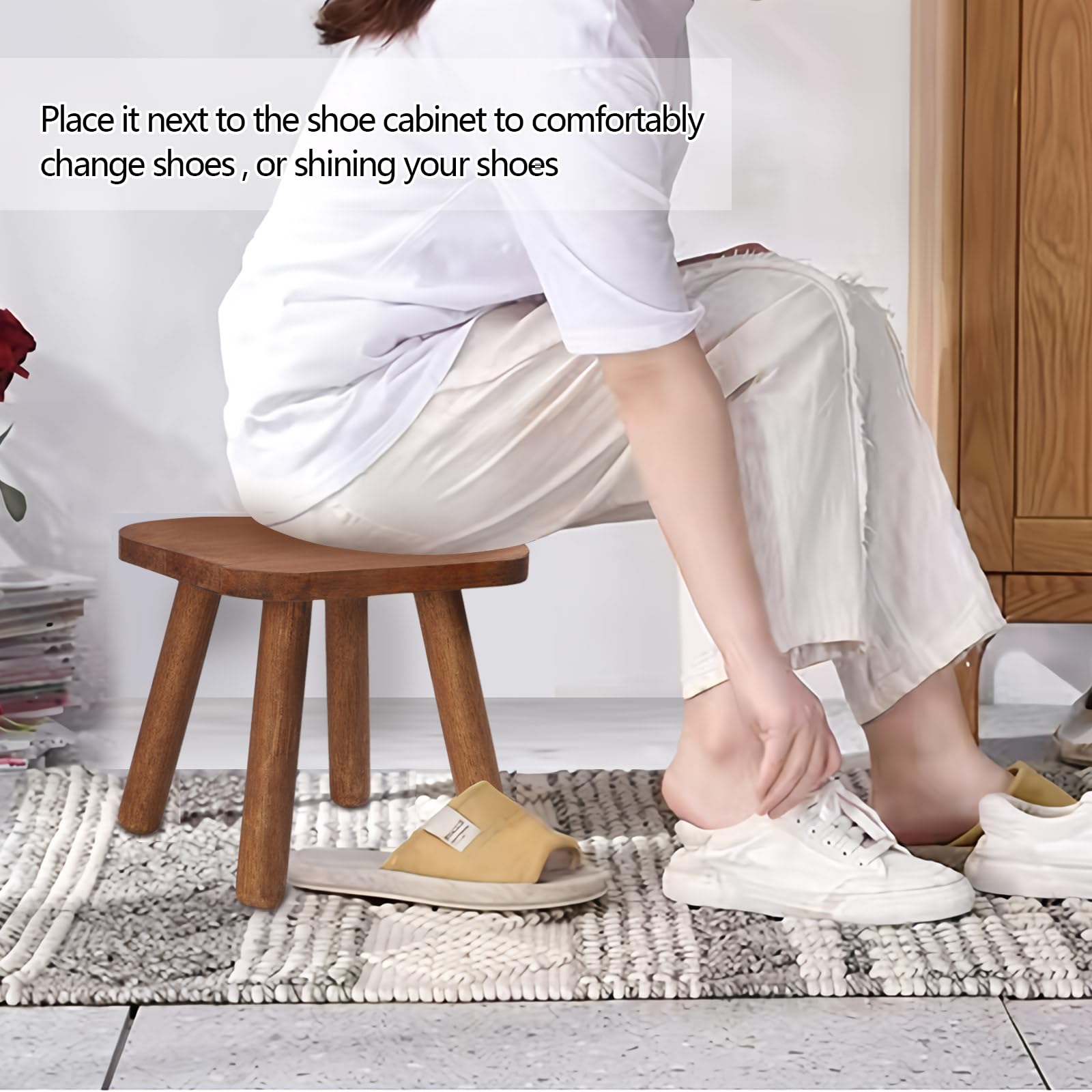 Jurath Wooden Step Stool for Adults Step Stool for Toddlers Plant Stool Small Wooden Stool with Four Detachable and Assembled Legs Nicely Balanced (Classic 9.3inch)