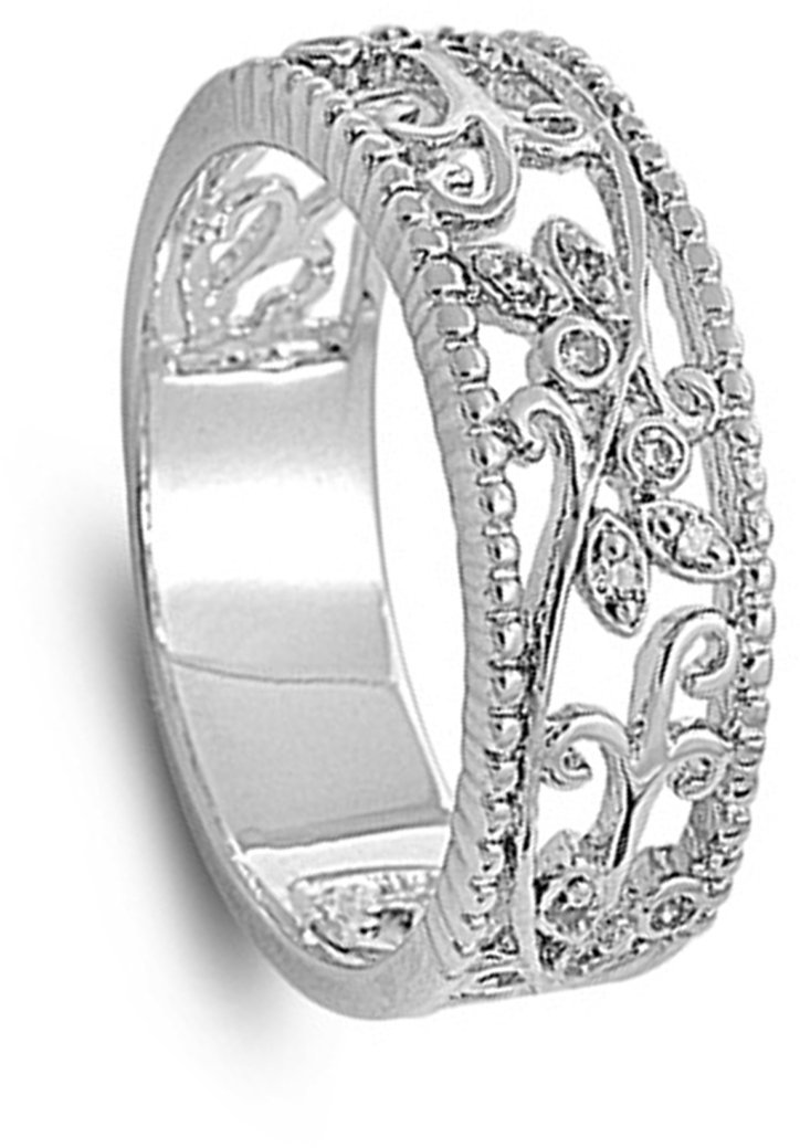 Clear CZ Leaf Swirl Filigree Polished Ring Sterling Silver Thumb Band Size 8