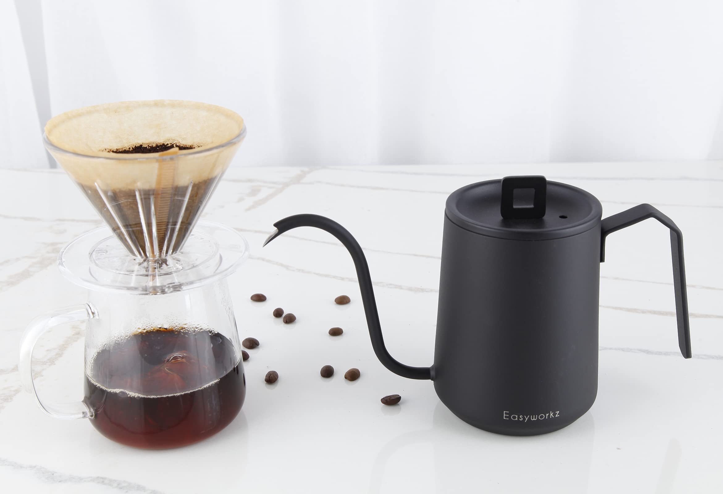 Easyworkz Gooseneck Pour Over Coffee Kettle 20 oz Stainless Steel Hand Drip Coffee Pot With Long Narrow Spout, Matte Black