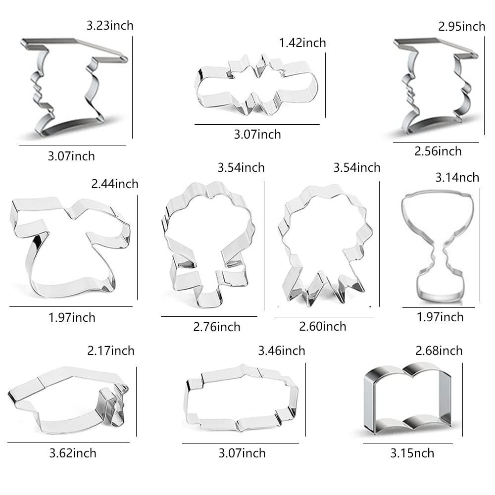 EVECILOO 10PCS 2023 Graduation Cookie Cutters Set, Stainless Steel Cookie Molds, Biscuit Cutter, Metal Dough Cutter, DIY Party Supplies for Kitchen Baking