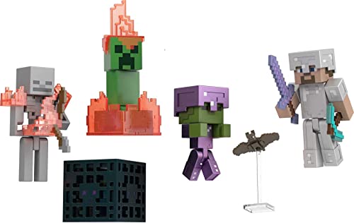 Mattel Minecraft Toys | Story Pack with 4 Action Figures and Accessories | Cave Conflict with Steve and Skeleton | Collectible Gift for Kids (Amazon Exclusive)