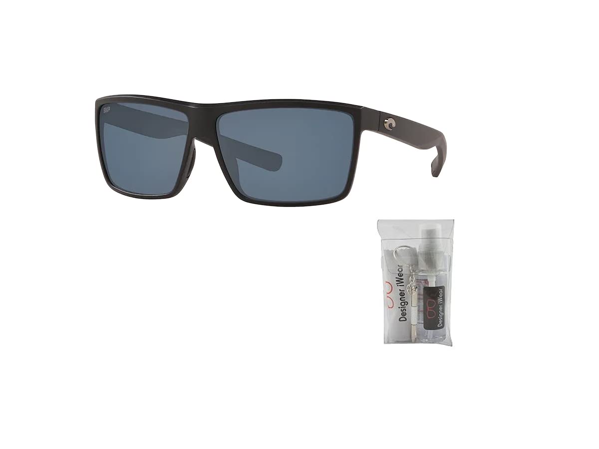 Costa Del Mar Rinconcito 6S9016 901602 60MM Matte Black/Gray 580P Plastic Polarized Rectangular Sunglasses for Men + BUNDLE with Designer iWear Eyewear Kit