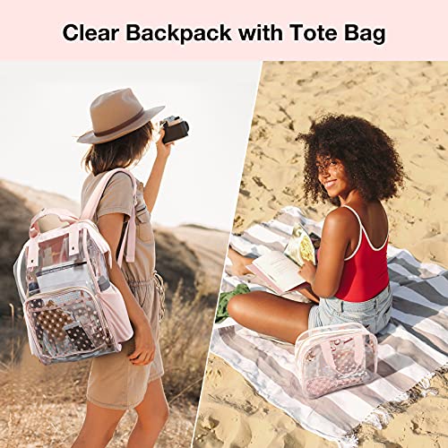 LIGHT FLIGHT Clear Backpack Heavy Duty Transparent Backpack Set See Through Bookbags Durable Backpacks for College, Security, Pink