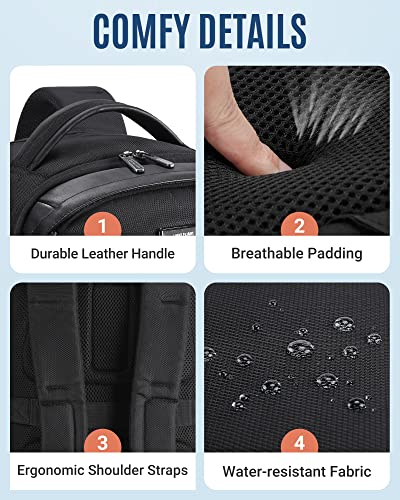 LIGHT FLIGHT Travel Laptop Backpack for Men Women,Water Resistant College Bag,Carry on Backpack Flight Approved,Work Bookpack Fits 15.6 Inch Laptop,Lightweight Hiking Bag,Black