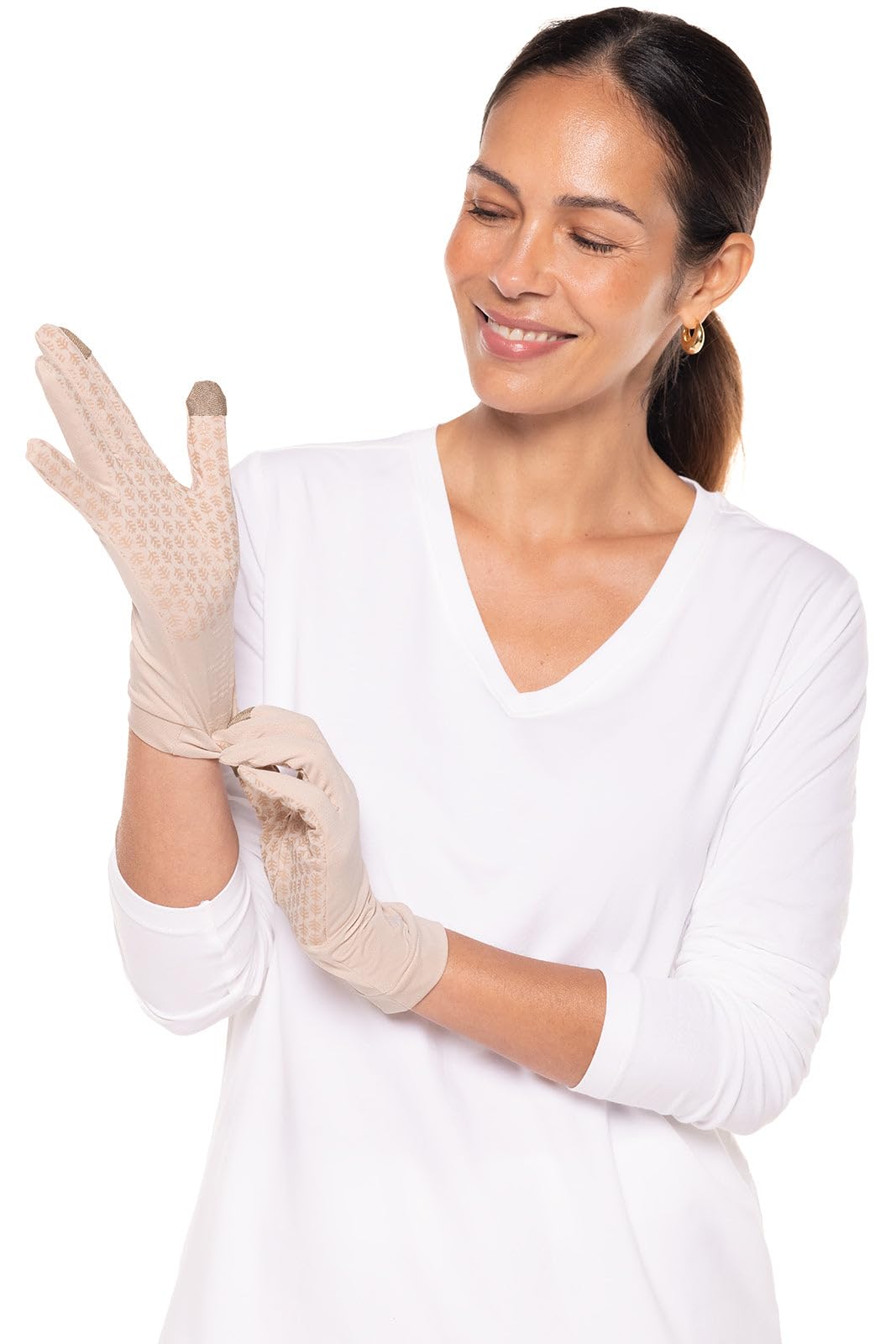 Coolibar UPF 50+ Men's Women's Gannett UV Gloves - Sun Protective (Medium- Beige)