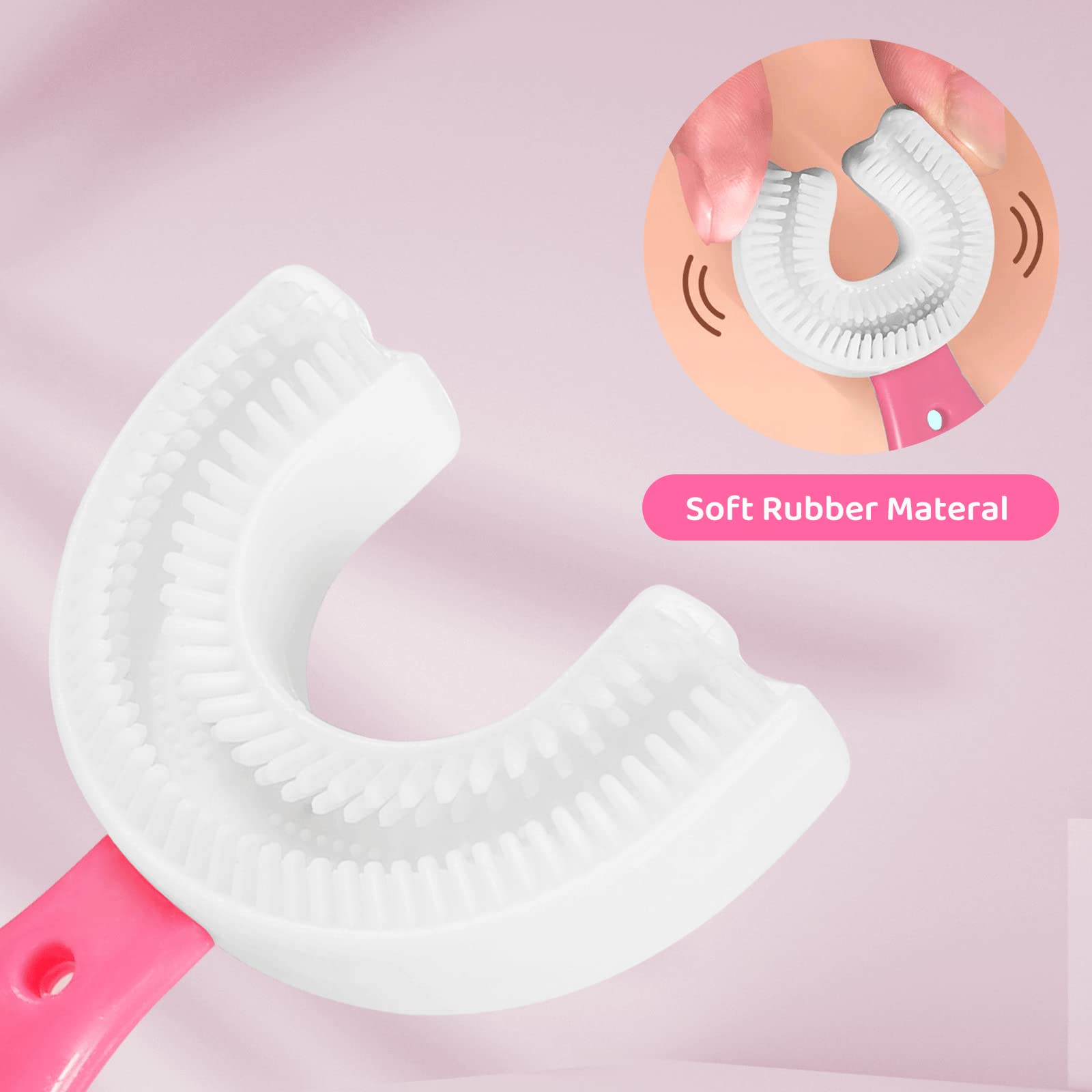 Foam Toothpaste Kids with Low Fluoride & U-Shaped Toothbrush Combo Pack,Manual Toothbrush with Food Grade Soft Silicone Head,360° Oral Teeth Clean Design Ages 2-6,Strawberry Flavor