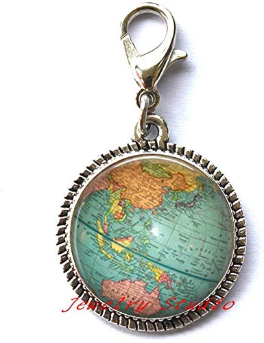Charming Fashion Zipper PullďźGlobe Jewelry, Fashion Globe Charm Zipper Pull, Globe Art Charm Zipper Pull, Teacher Gift, World Travel Adventurer, World map Globe jewelry-HZ0059