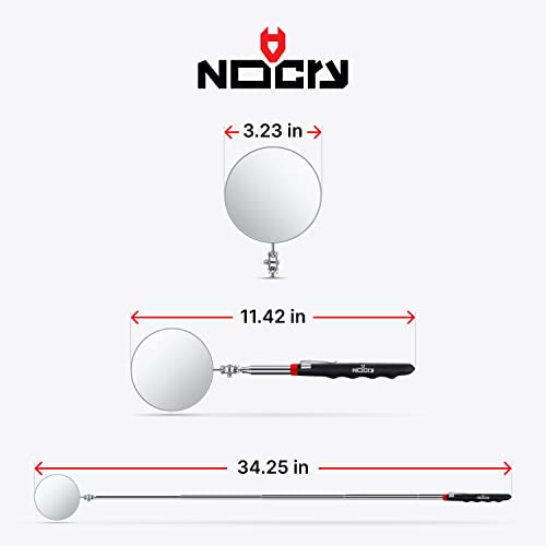 NoCry Heavy Duty Telescoping Inspection Mirror — 3.23 Inch Round Mirror on a Stick; 2-IN-1 Storage Pouch; Extendable Mirror up to 30in; Non-Slip Handle; 360° Inspection Mirror Telescoping Swivel Head