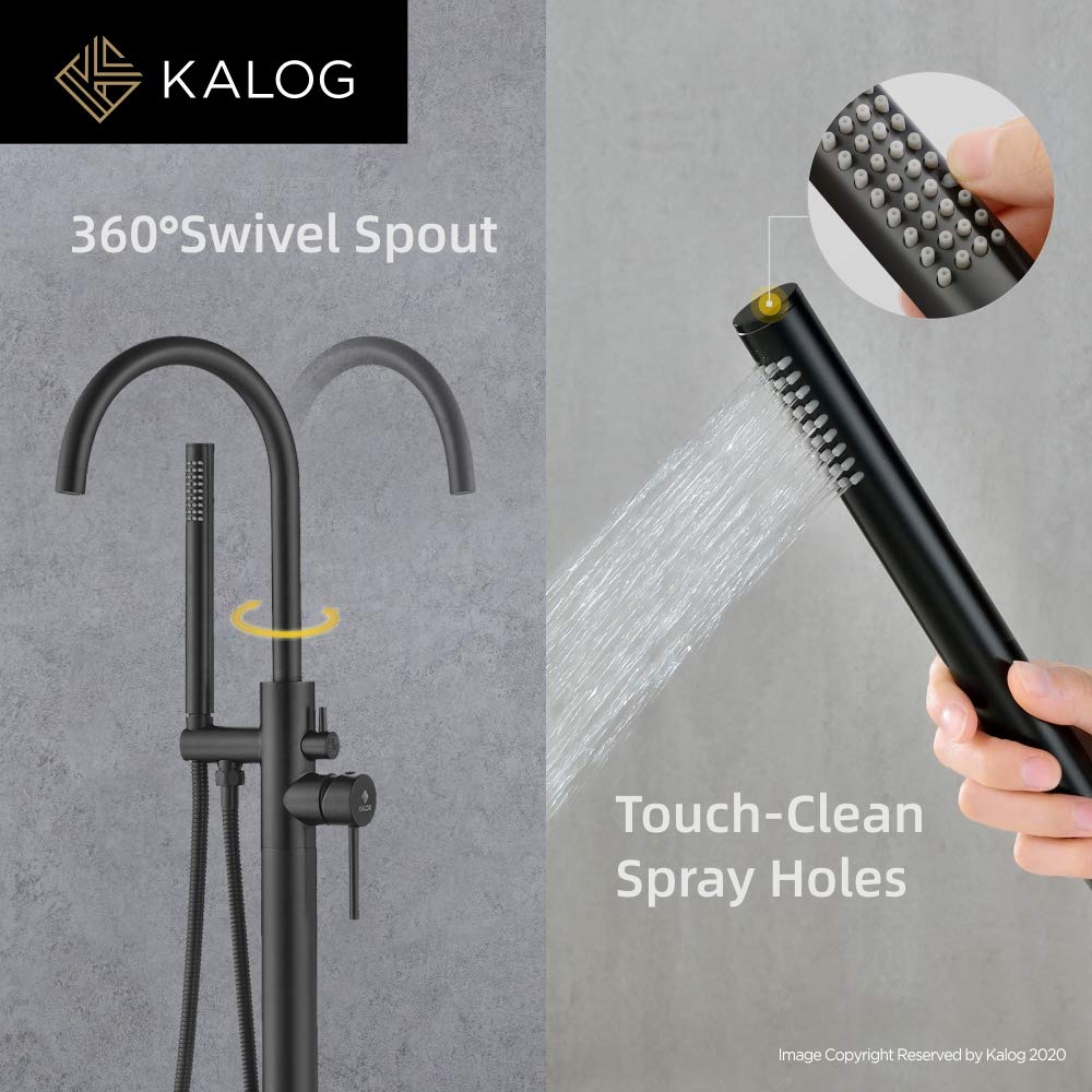 Kalog Single Handle Freestanding Tub Filler Floor Mount Bathtub Faucet with Handheld Shower (Matte Black)