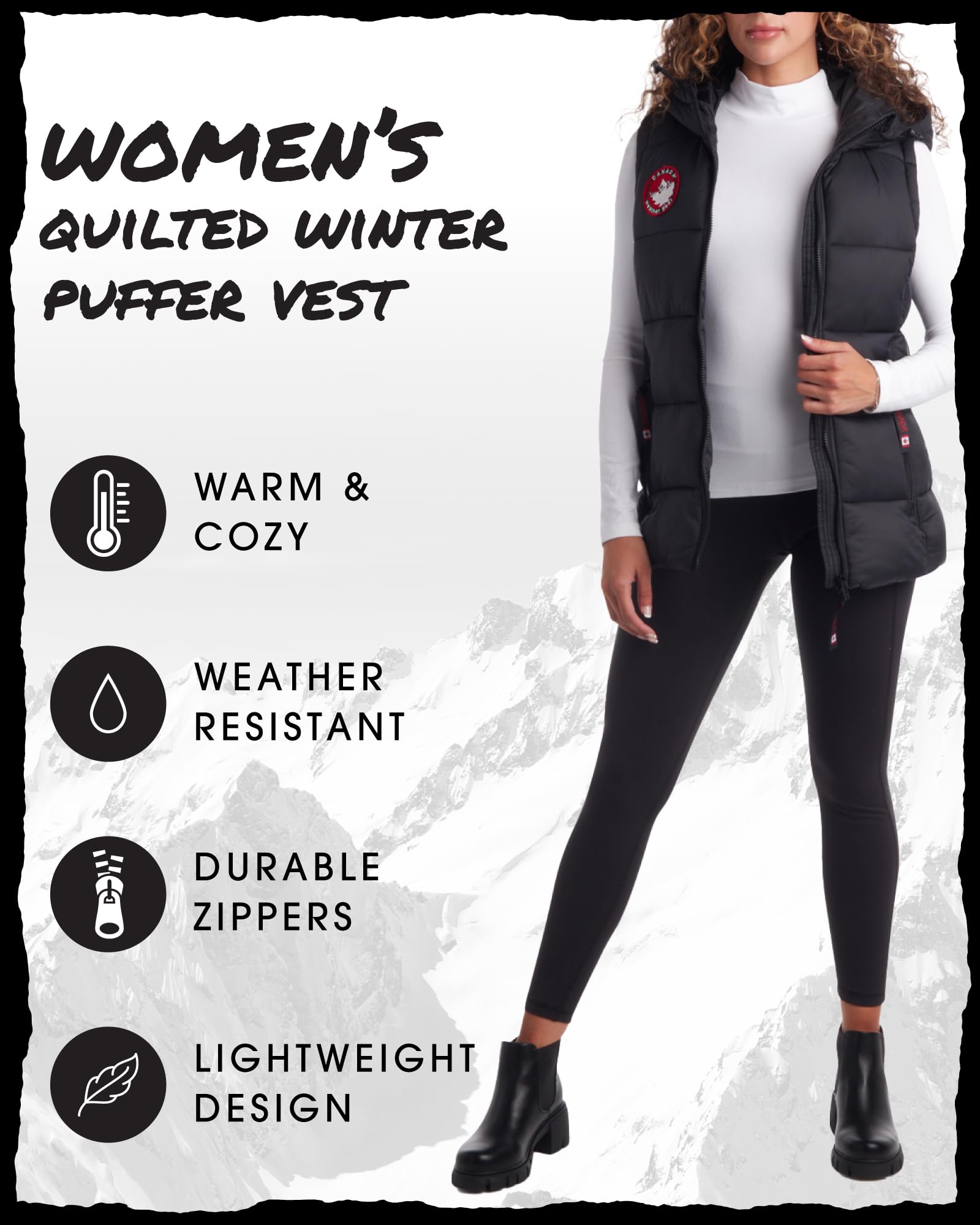CANADA WEATHER GEAR Women’s Vest - Quilted Puffer Vest - Outerwear Sleeveless Jacket, S-XL, Size Medium, Black