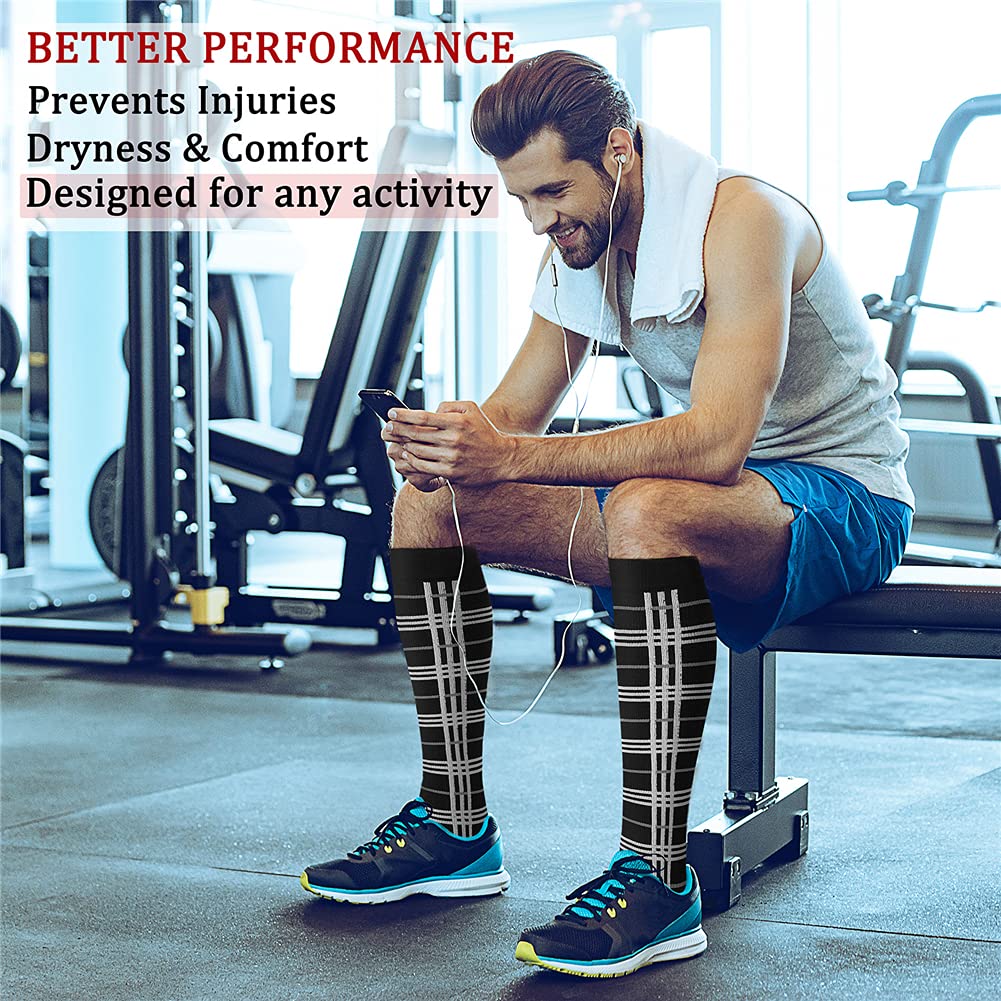 CHARMKING Compression Socks for Women & Men (8 Pairs) 15-20 mmHg Graduated Copper Support Socks are Best for Pregnant, Nurses - Boost Performance, Circulation, Knee High & Wide Calf (L/XL, Multi 40)