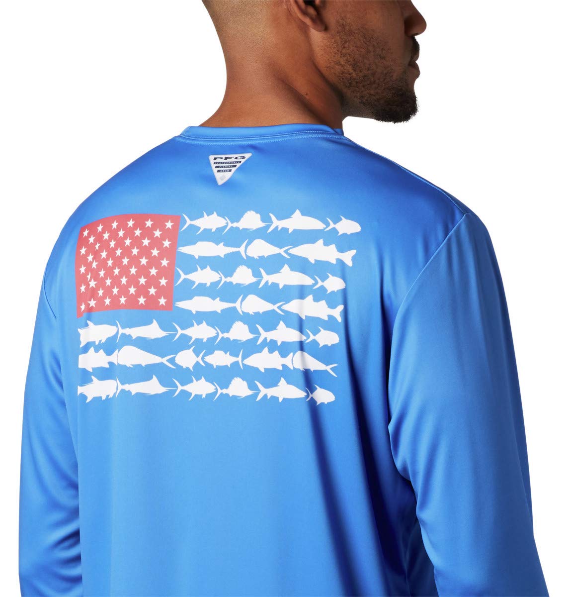 Columbia Men's Tall Size Terminal Tackle PFG Fish Flag LS, Vivid Blue/White, XLT
