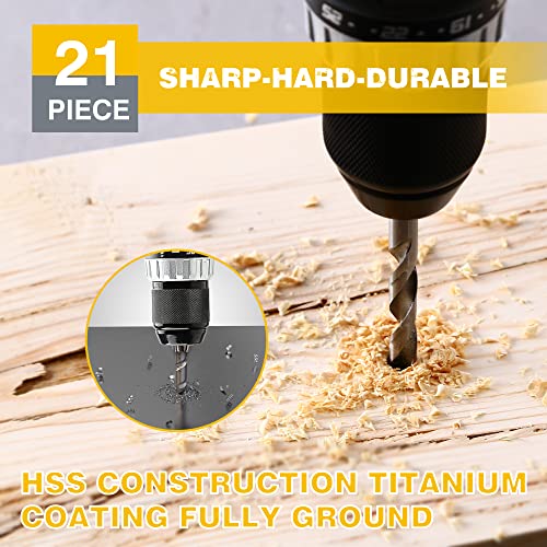 RIDA 21Pcs Steel Drill Bits High Speed Steel Jobber Length Twist Drill Bit Set 1/4" for Hardened Metal, Stainless Steel, Cast Iron, Plastic and Wood