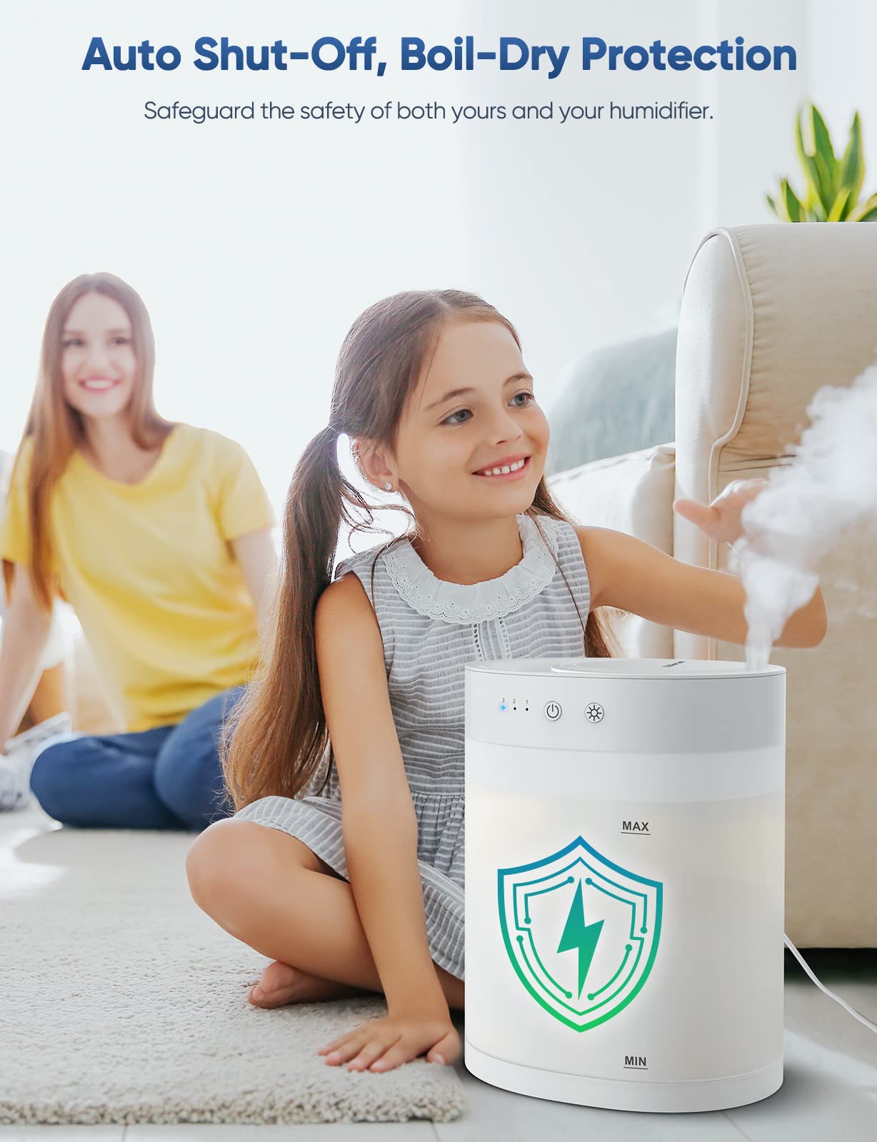 Xburan Cool Mist Humidifiers for Bedroom, 3.5L Top-Fill Air Humidifier & Essential Oil Diffuser with Ambient Light, 3 Mist Levels, Quiet Operation, 32-Hour Duration, Humidifiers for Large Room Baby Plants,White